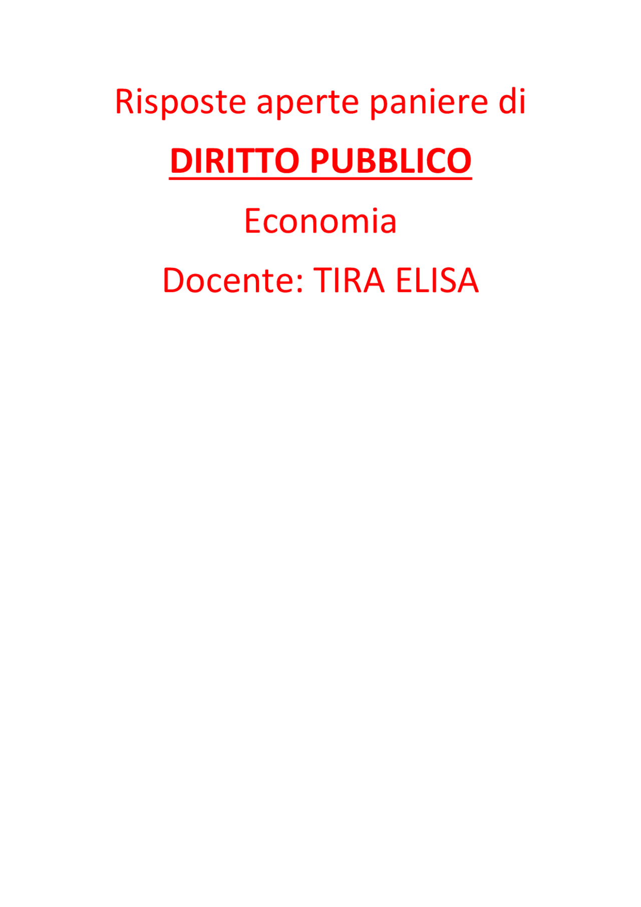 Risposte aperte paniere di diritto pubblico ecampus economia prof tira ...