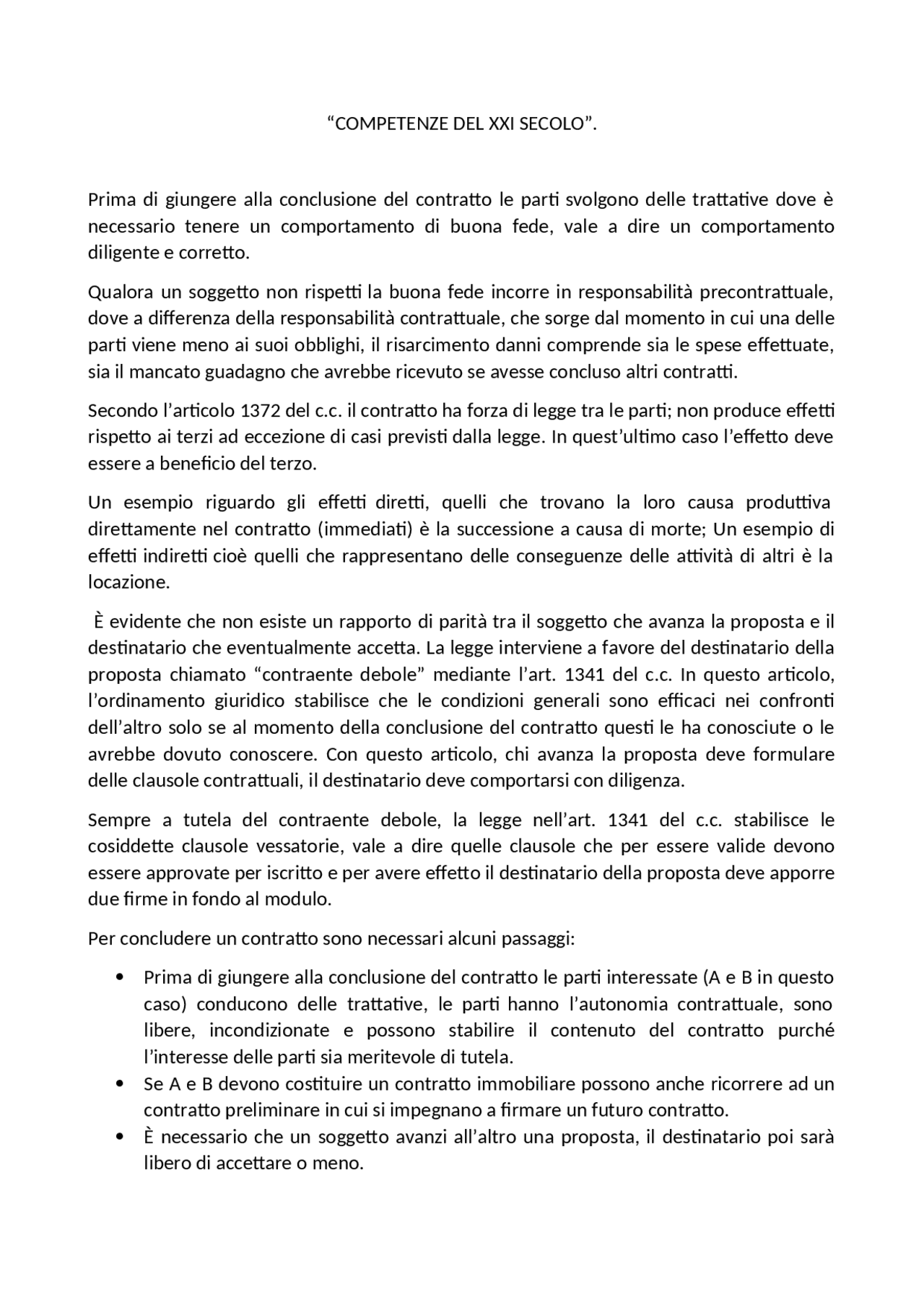 Sintesi Dettagliata Sul Contratto E Le Trattative Contrattuali