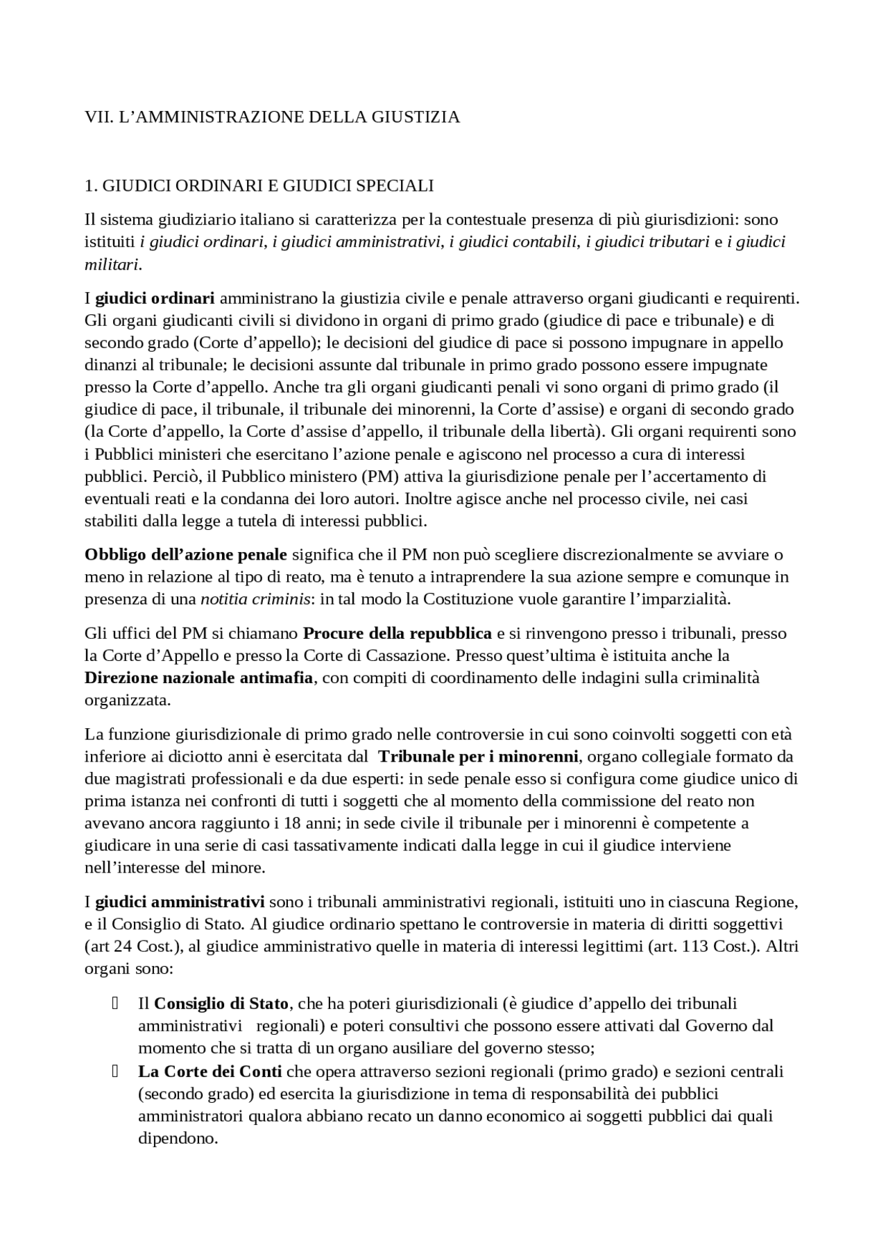 L'amministrazione della giustizia: giudici ordinari e giudici speciali - Docsity