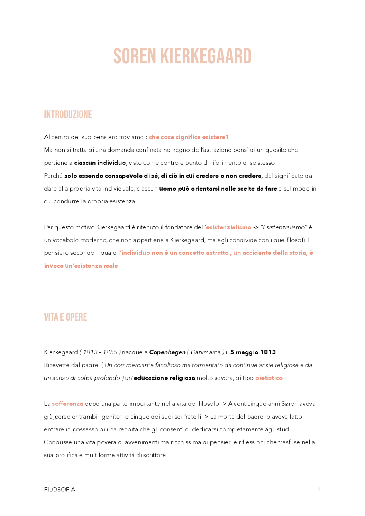 Appunti Sul Filosofo Kierkegaard Docsity