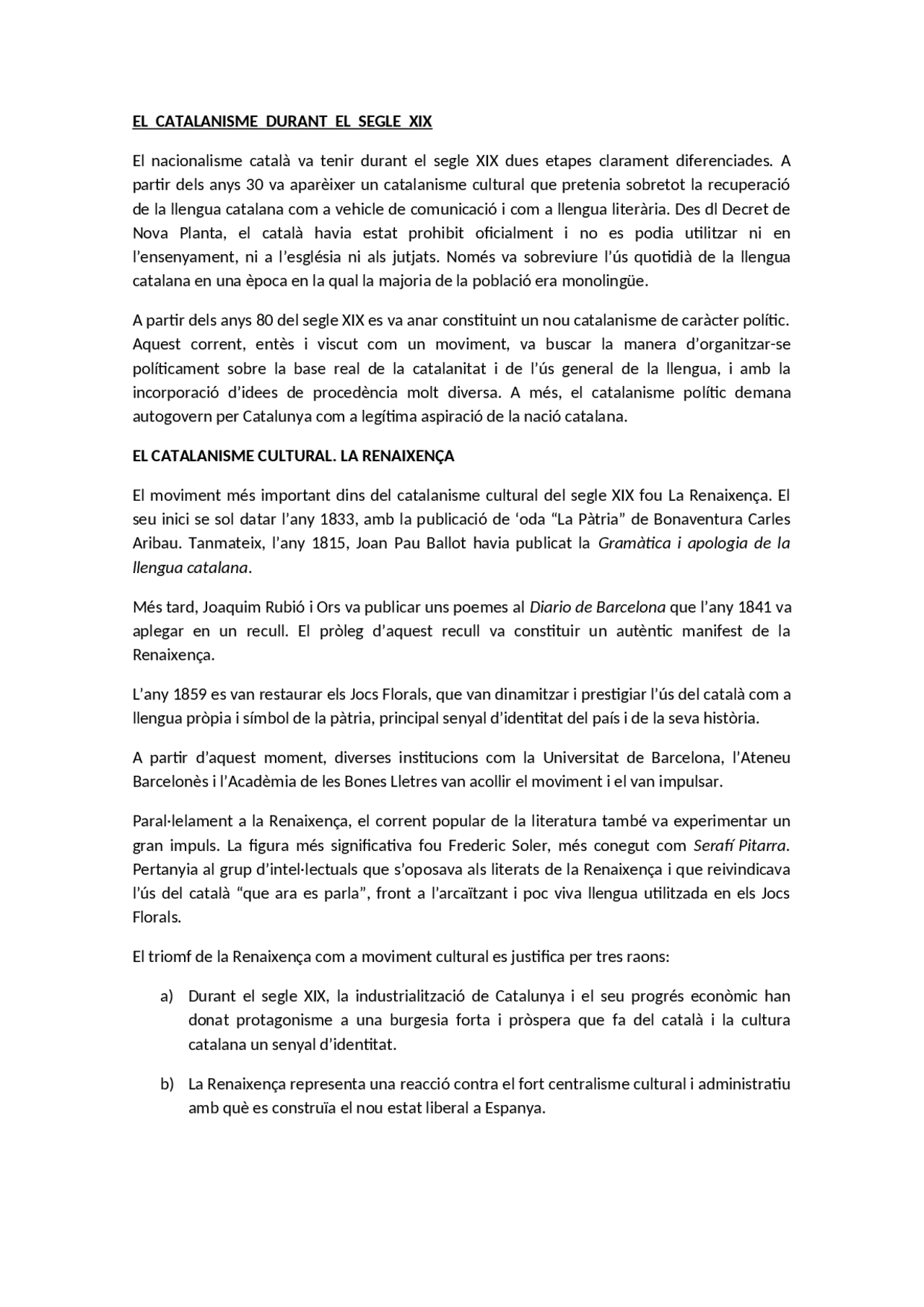 El Catalanisme Historia Docsity