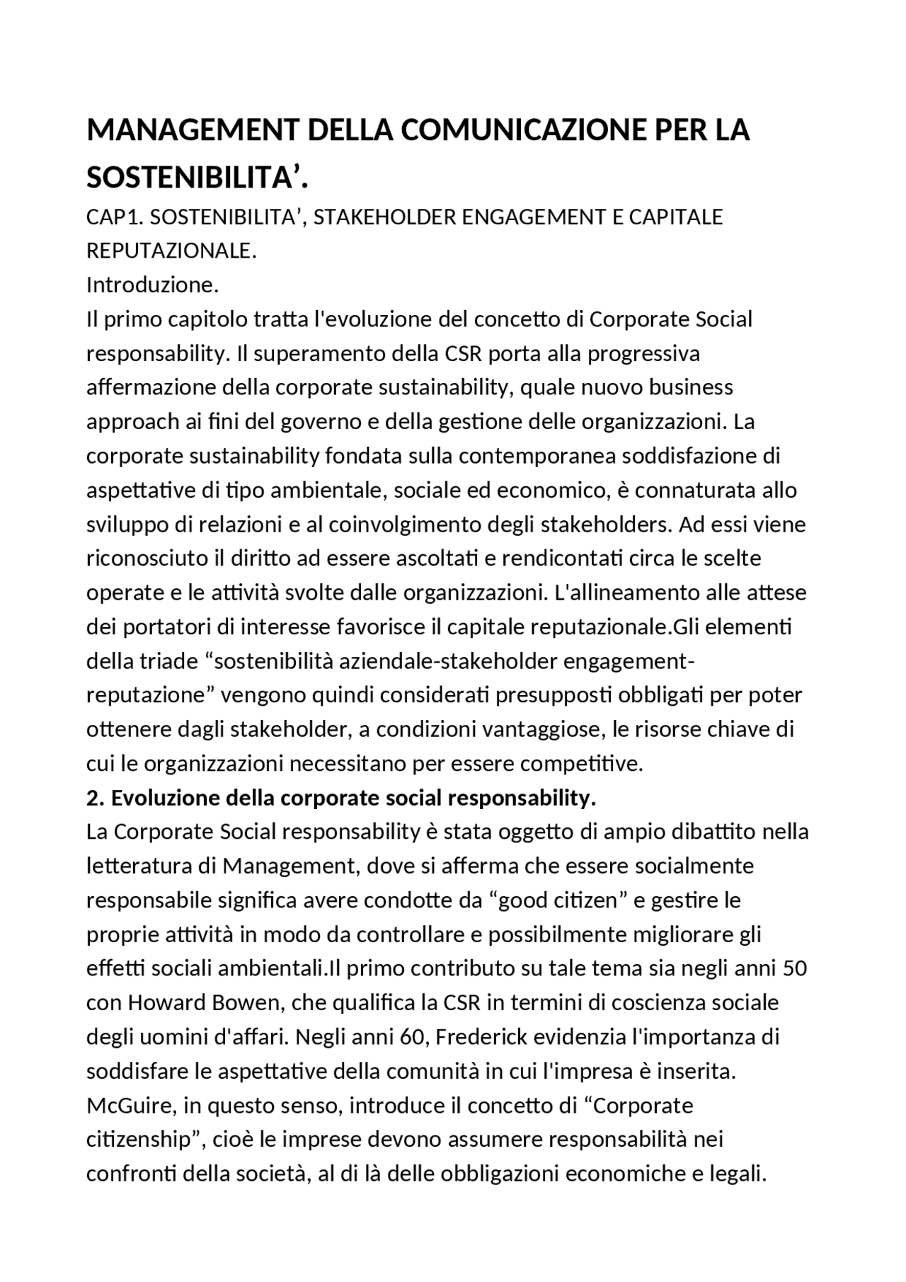 Management Della Comunicazione Per La Sostenibilità Docsity
