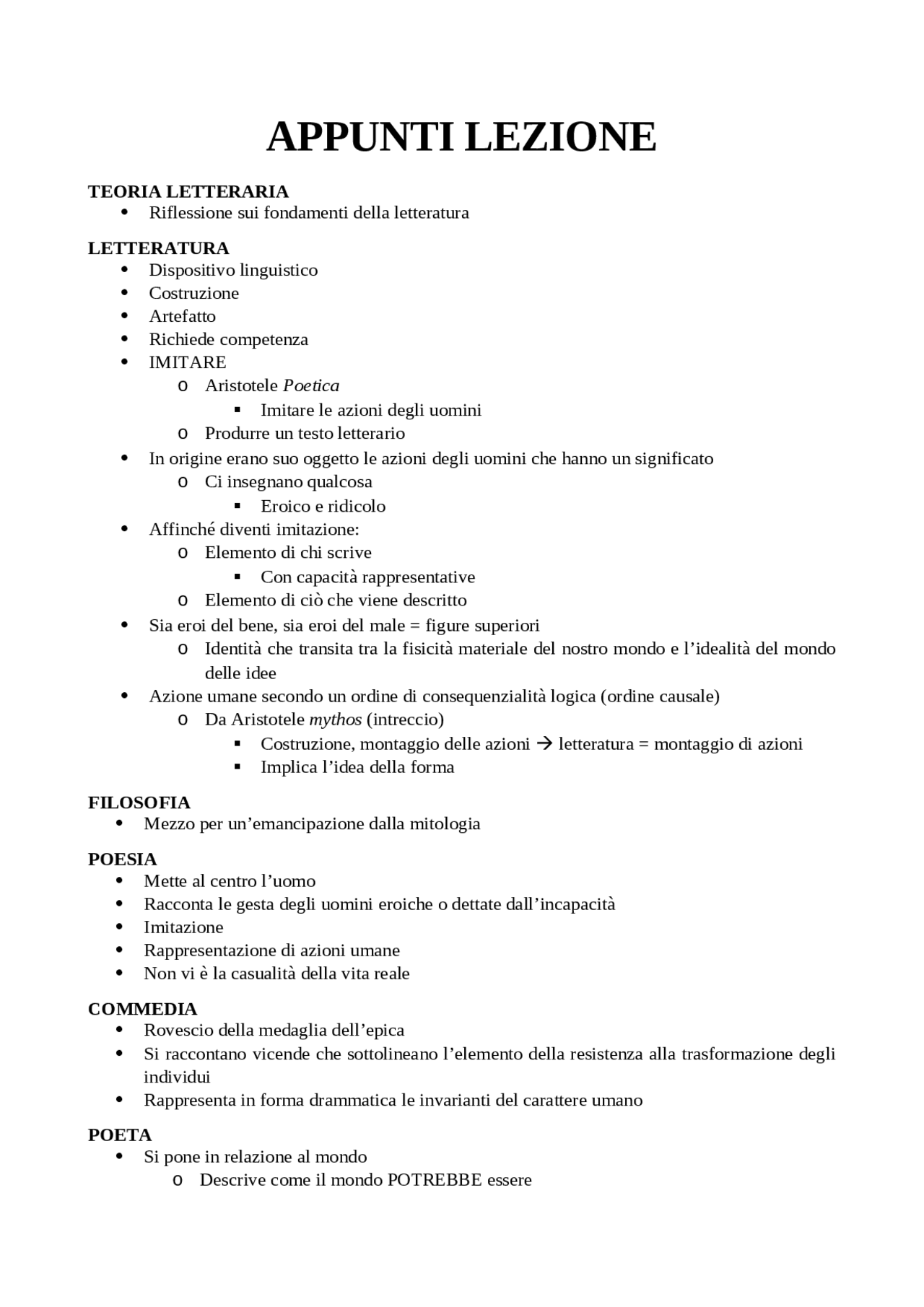 Riassunto Appunti Critica Letteraria Docsity