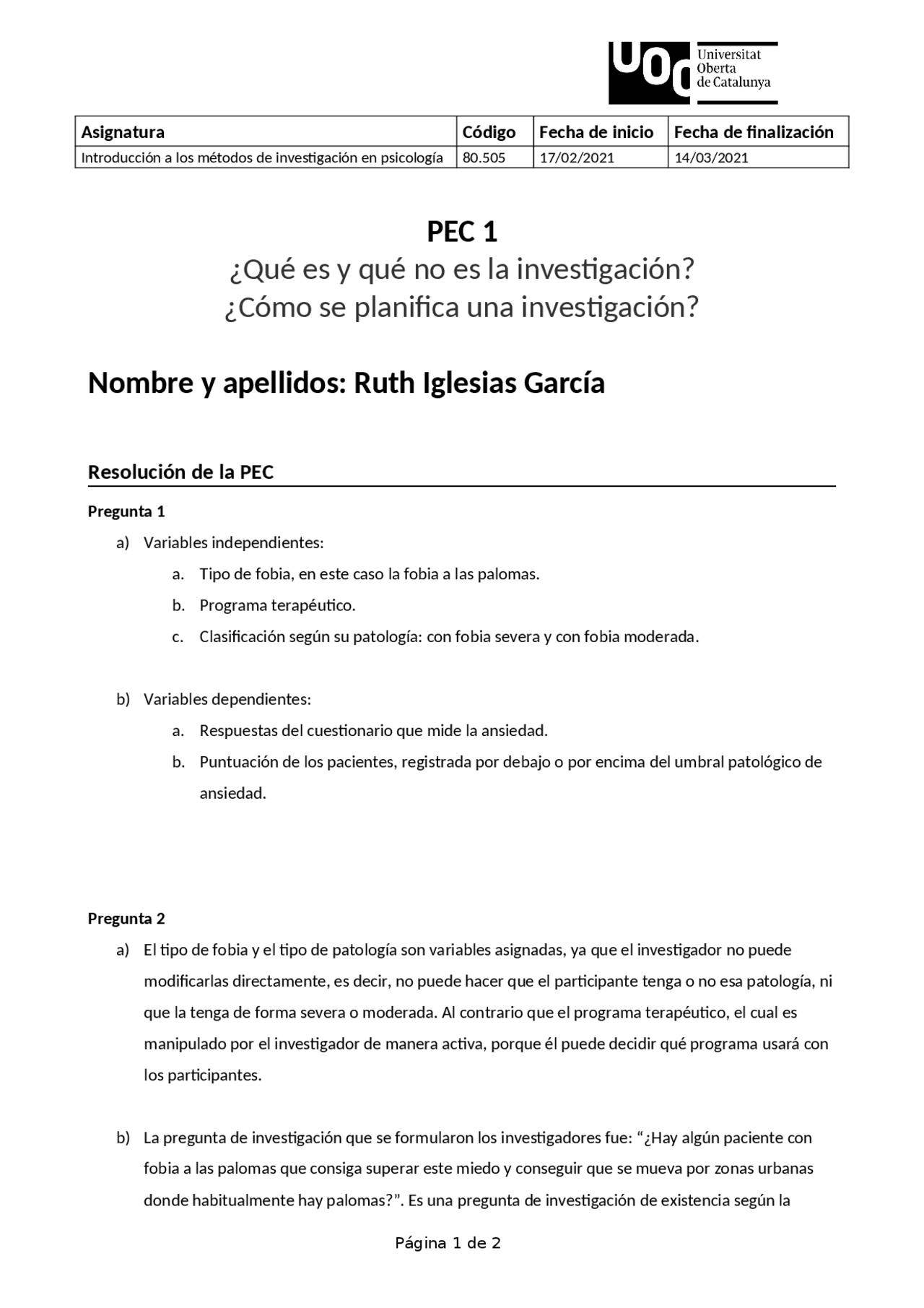 Pec 1 Metodos De Investigación Docsity