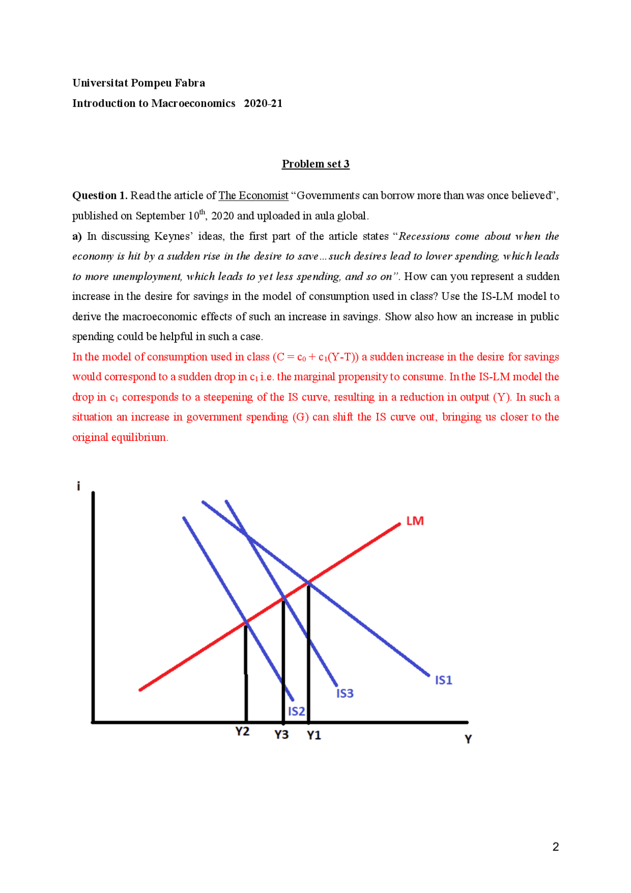 Problem set 3, introduction to macroeconomics UPF - Docsity