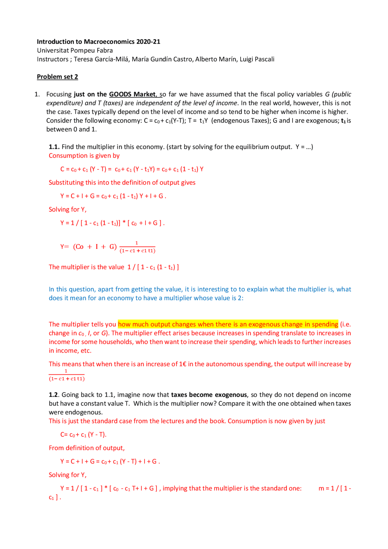 Problem set 1, introduction to macroeconomics UPF - Docsity