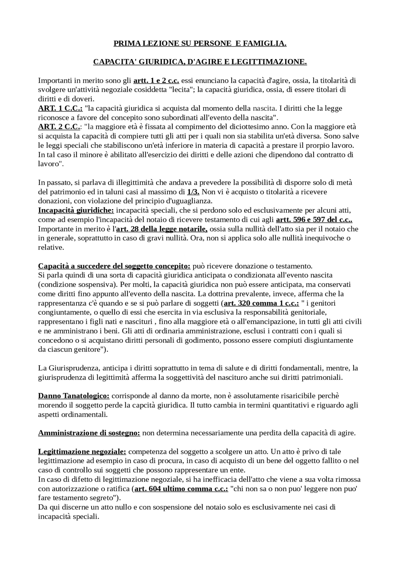 Persone E Famiglia Lezione 1 Capacita Gi Docsity