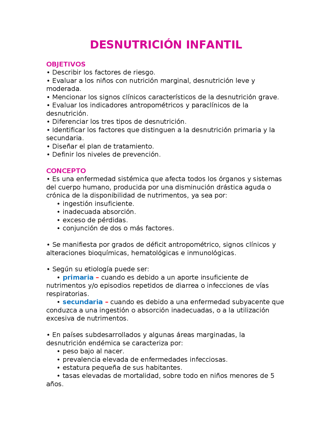 Desnutrición Infantil Docsity