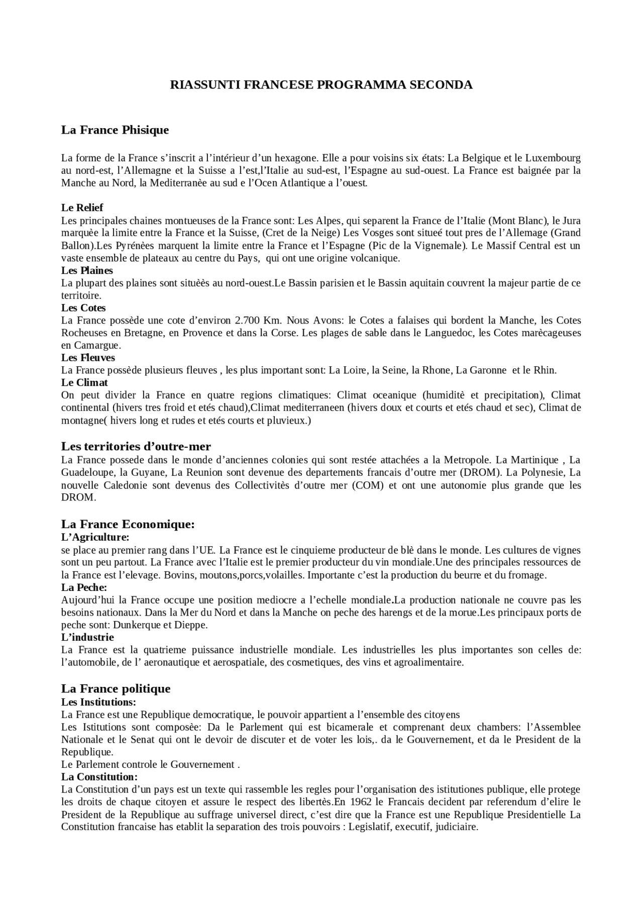 Riassunti Di Francese Per La Classe Seconda Docsity