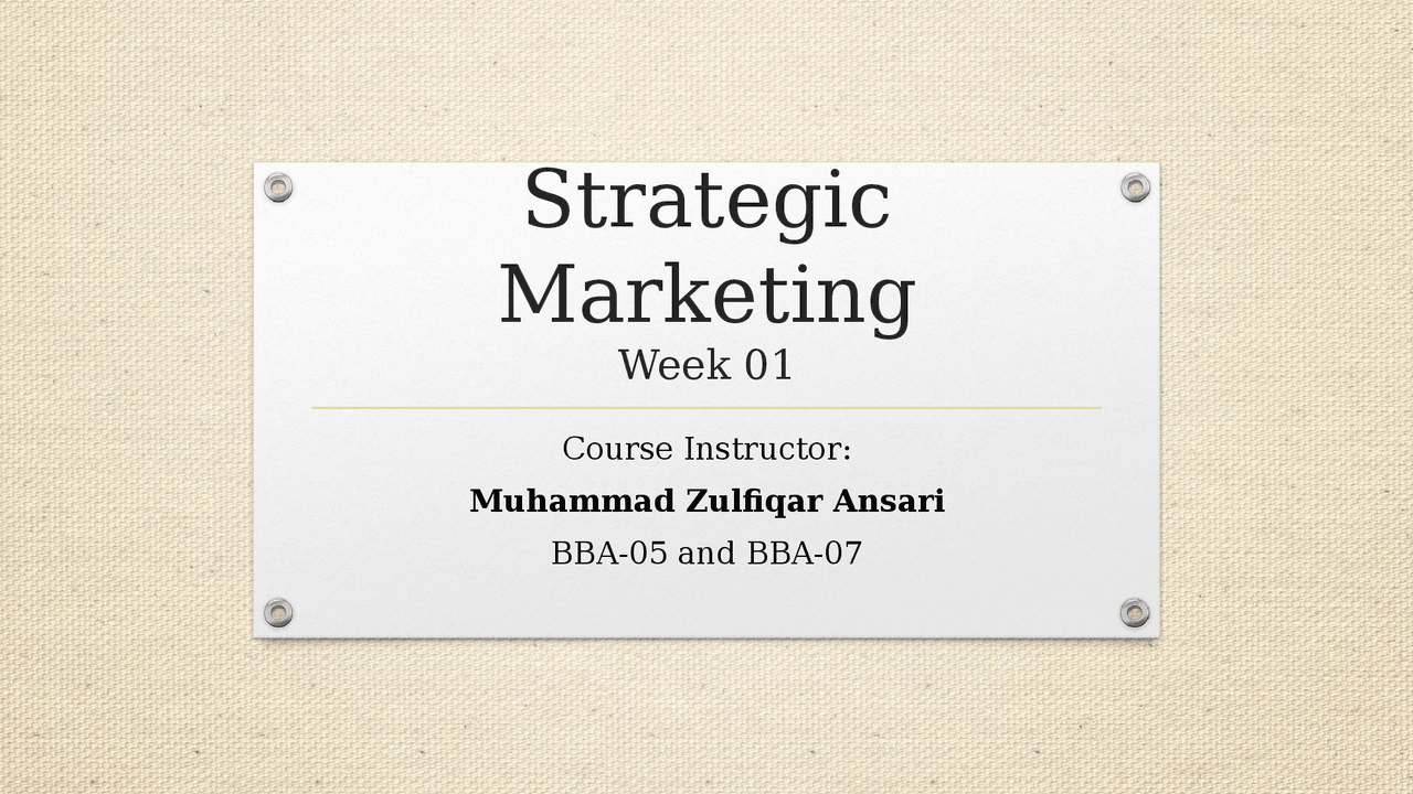 Strategic Marketing Notes Part 1 Lecture Notes Strategic Management