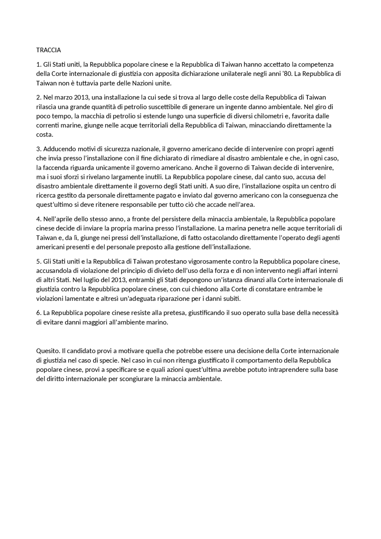 Traccia Esame Diritto Internazionale Docsity