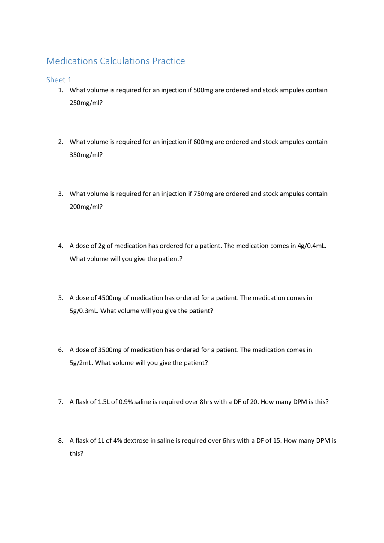Dosage Calculation Practice Worksheets With Answers Exercises Dosage Calculation Practice Worksheets With Answers Exercises