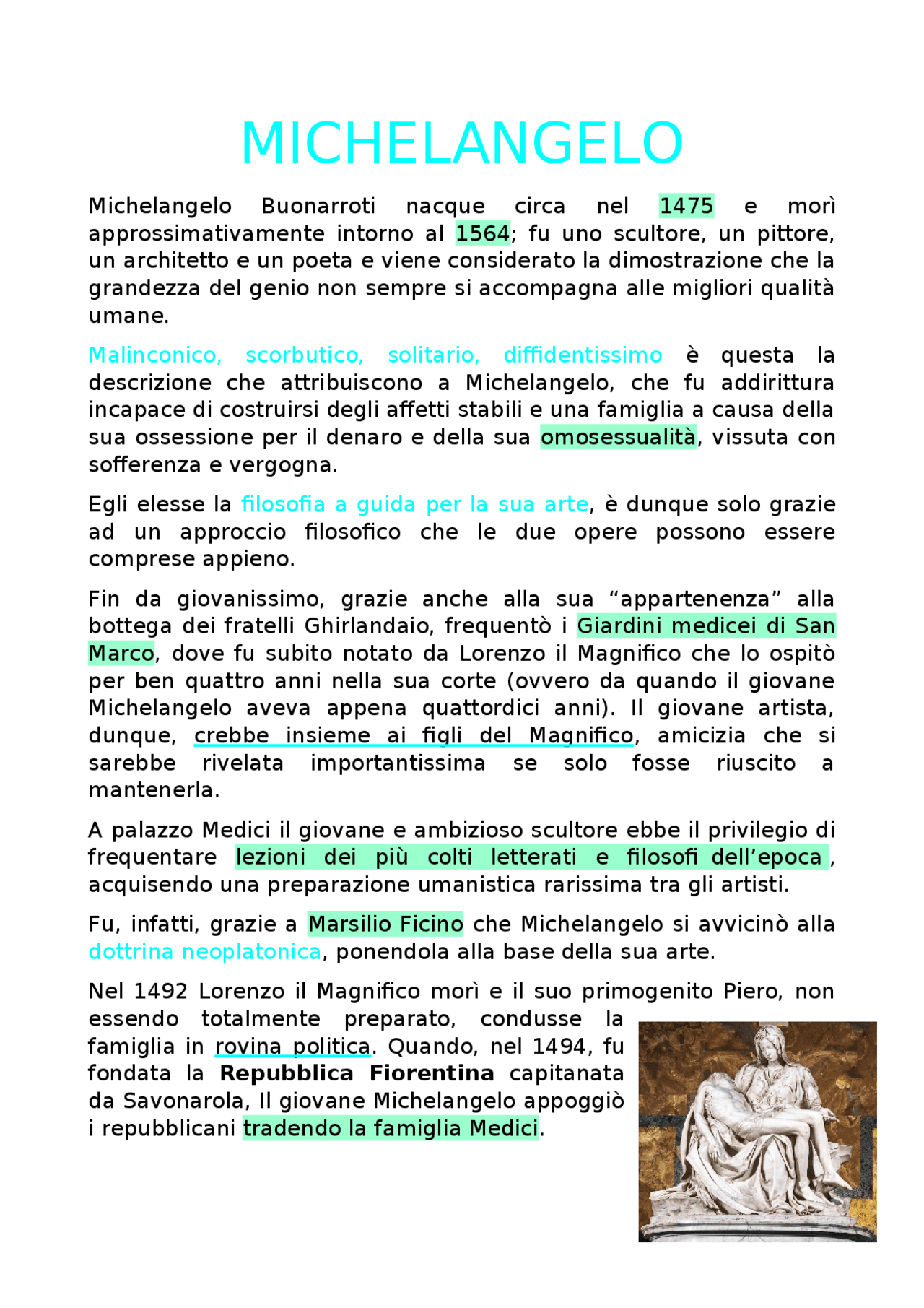 Michelangelo Buonarroti Docsity