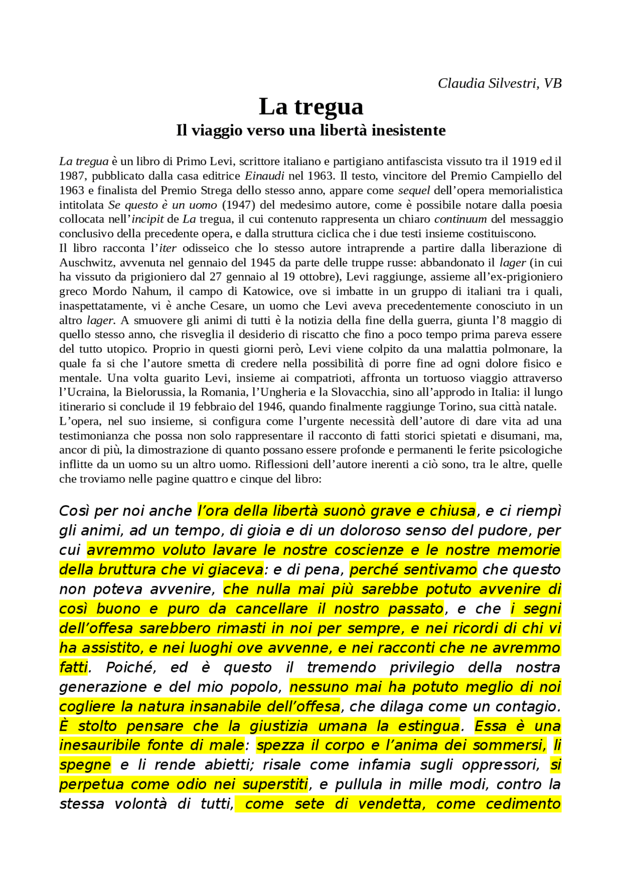La Tregua Recensione Del Libro Di Primo Levi Docsity