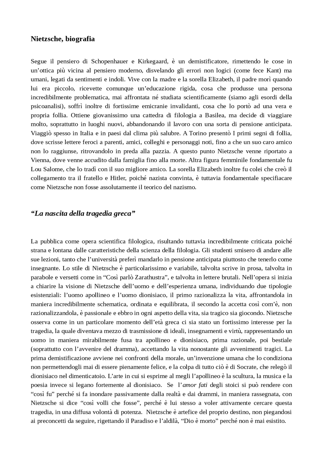 Nietzsche Pensiero E Opere Docsity