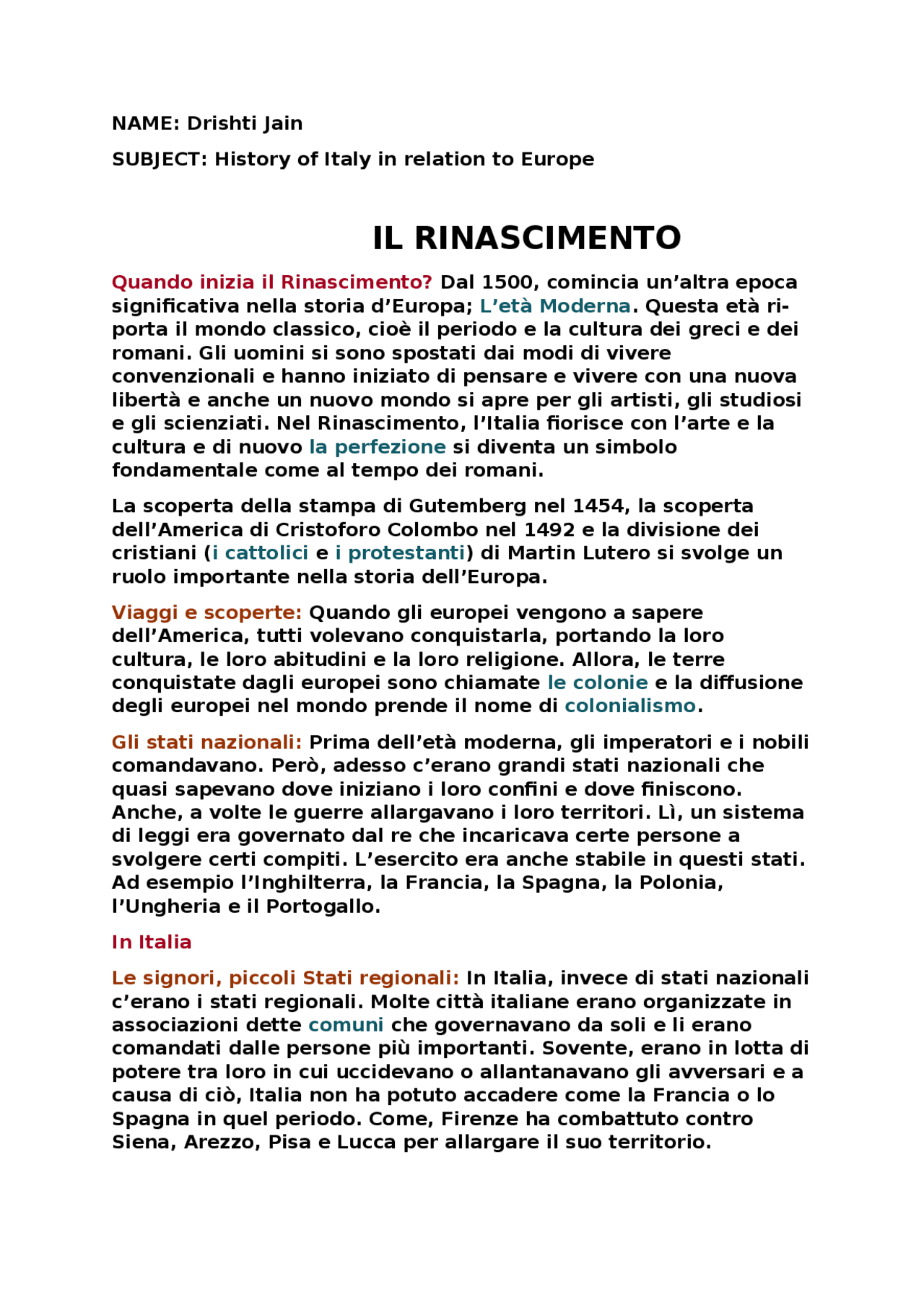 Il Rinascimento; Riassunto - Docsity