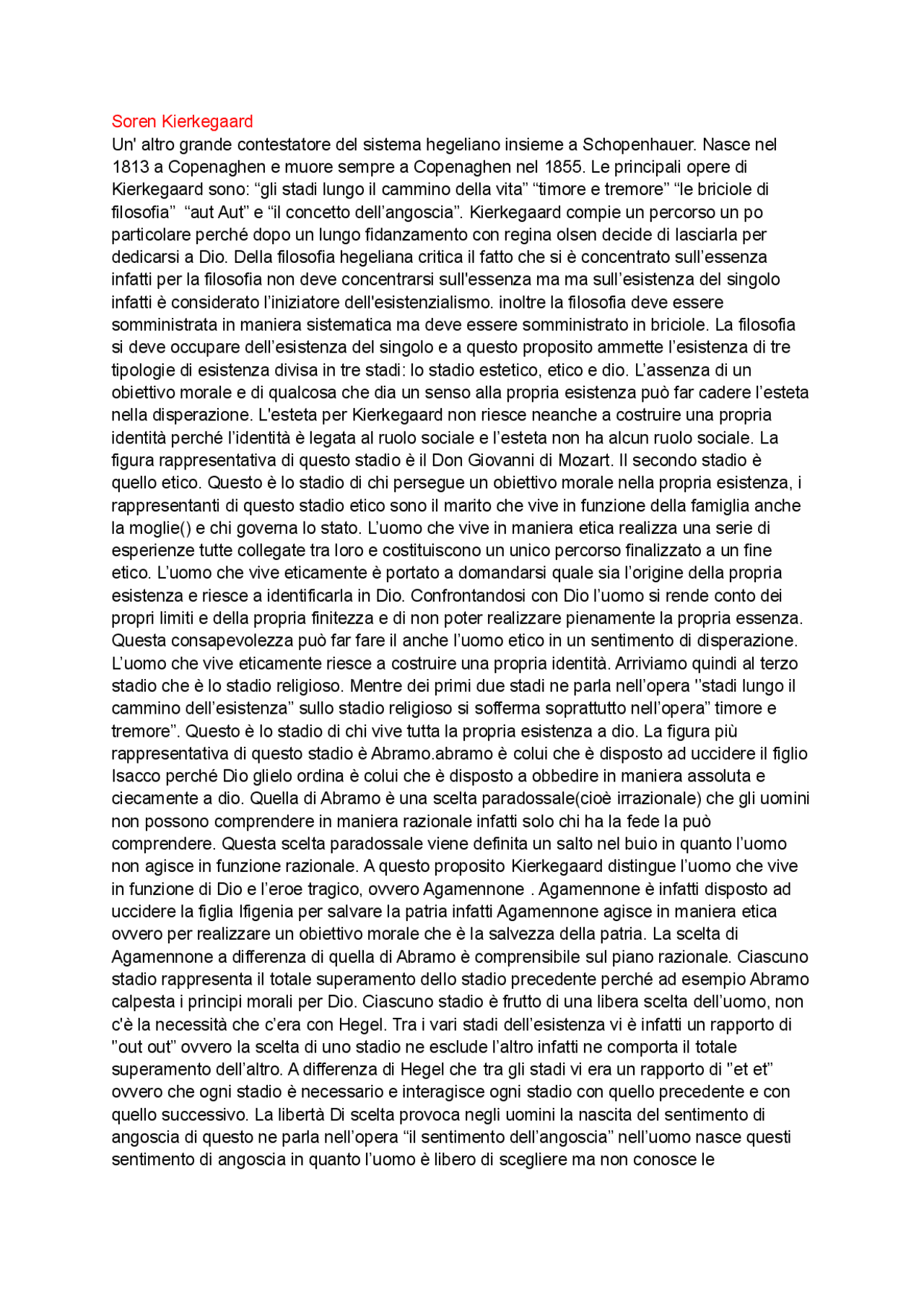 Kierkegaard Appunti Filosofia Docsity