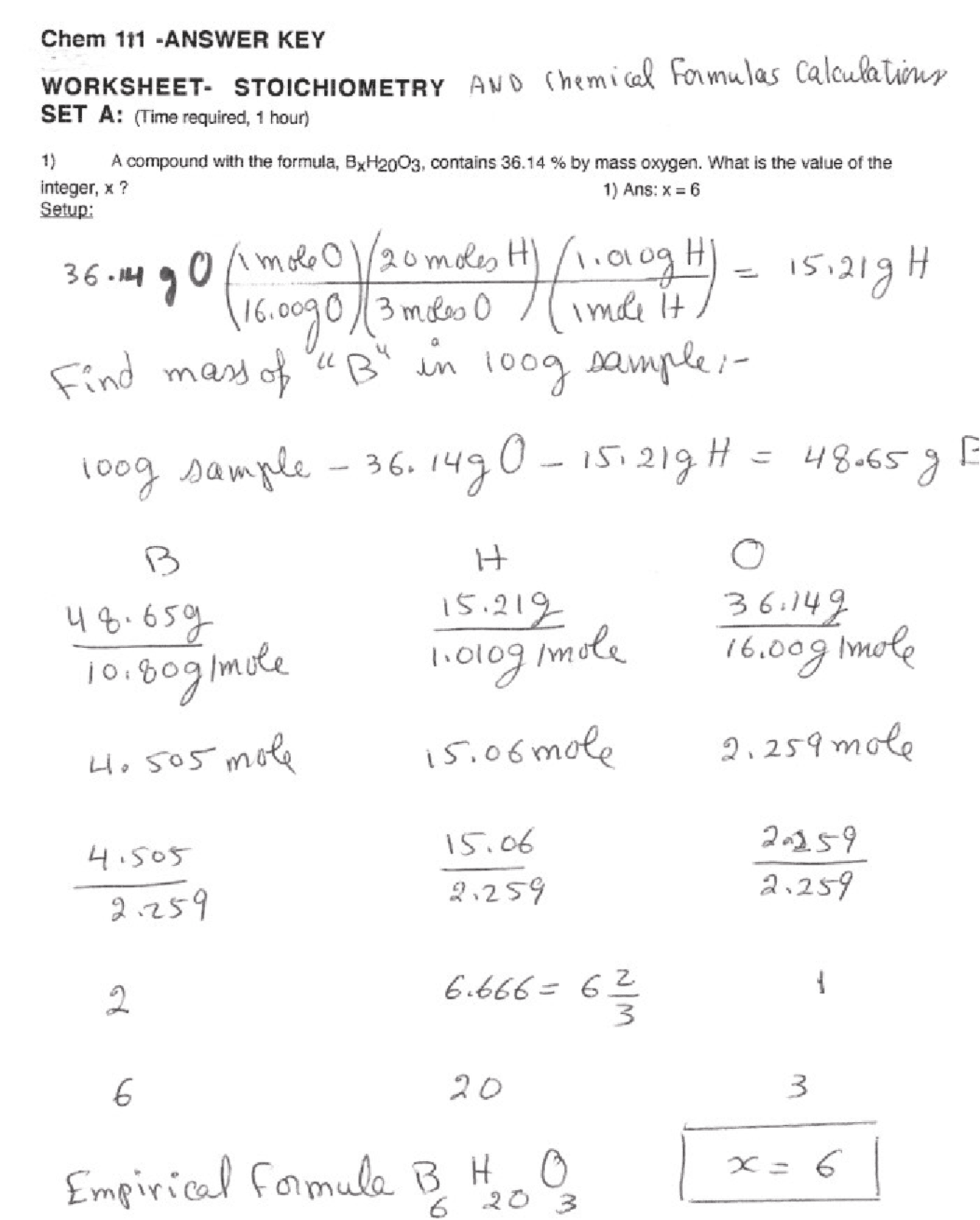 Stoichiometry Worksheet with Solution Key - Docsity