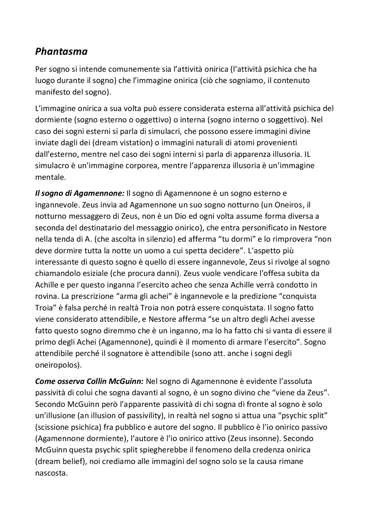 Riassunto Testo Phantasma Pdf Docsity