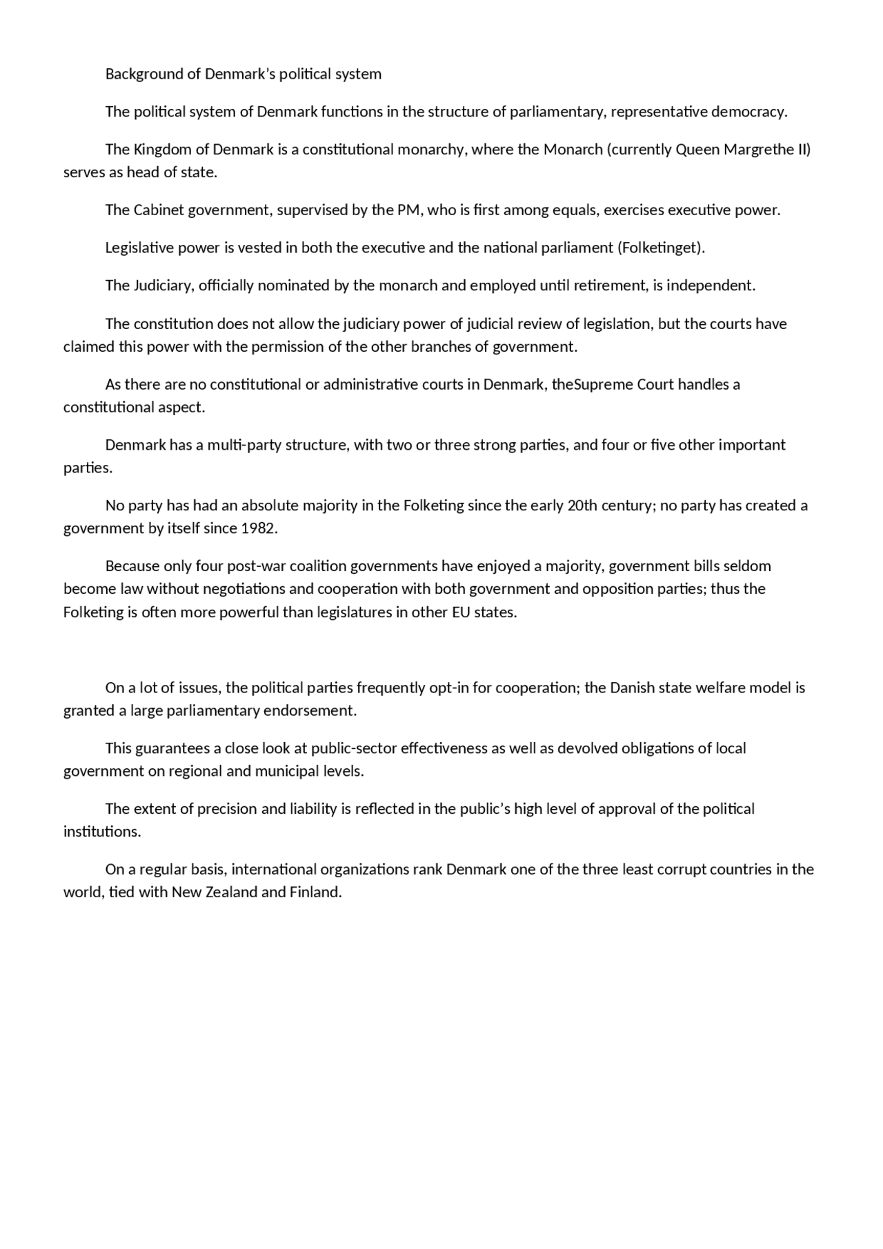 Political system of Denmark - Docsity