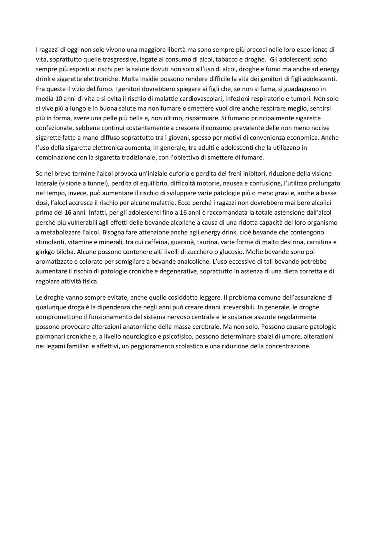 Ricerca sulle conseguenze legate all'uso di tabacco, alcol e droghe - Docsity