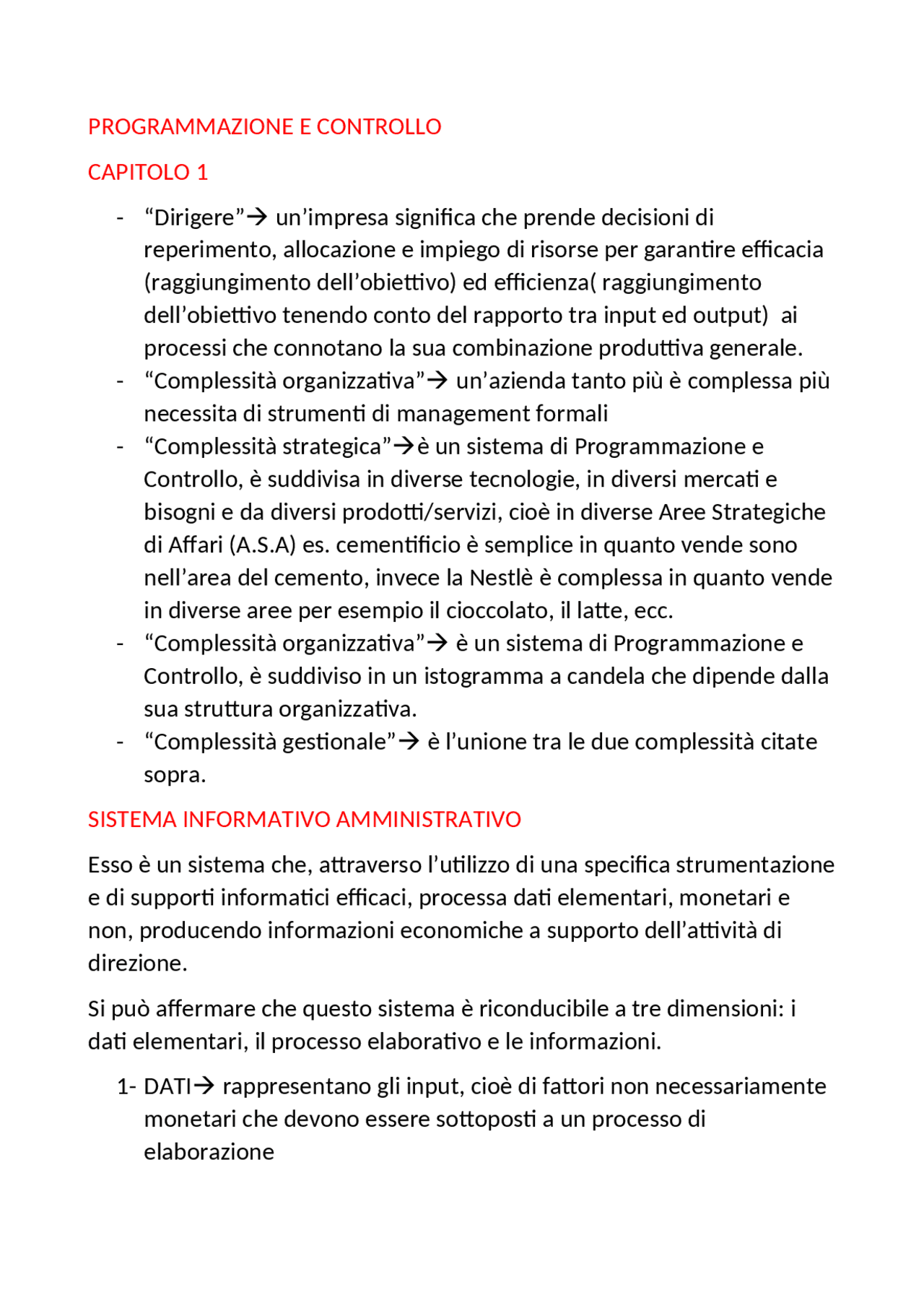 PROGRAMMAZIONE E CONTROLLO - Docsity