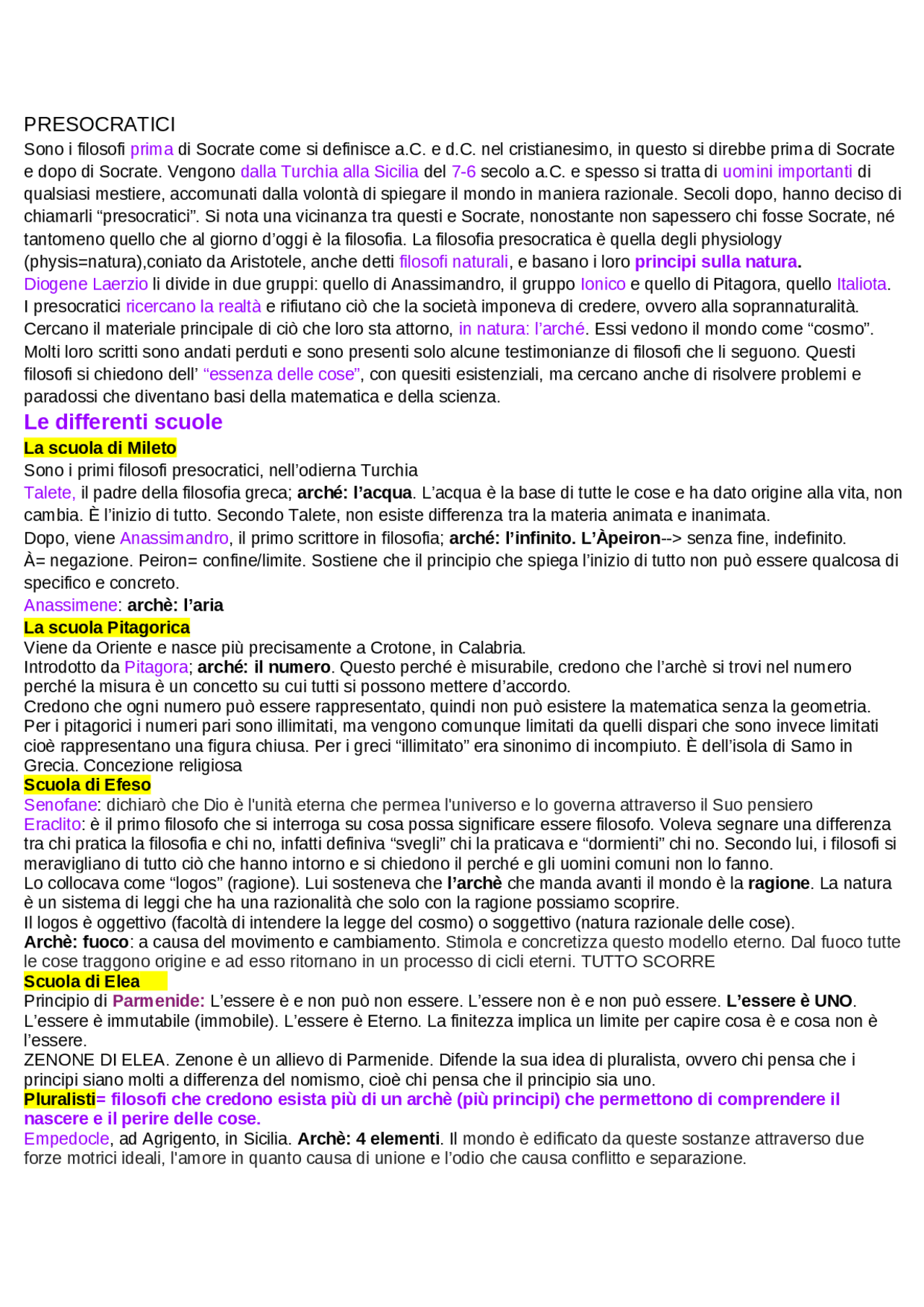 Presocratici Filosofia Docsity