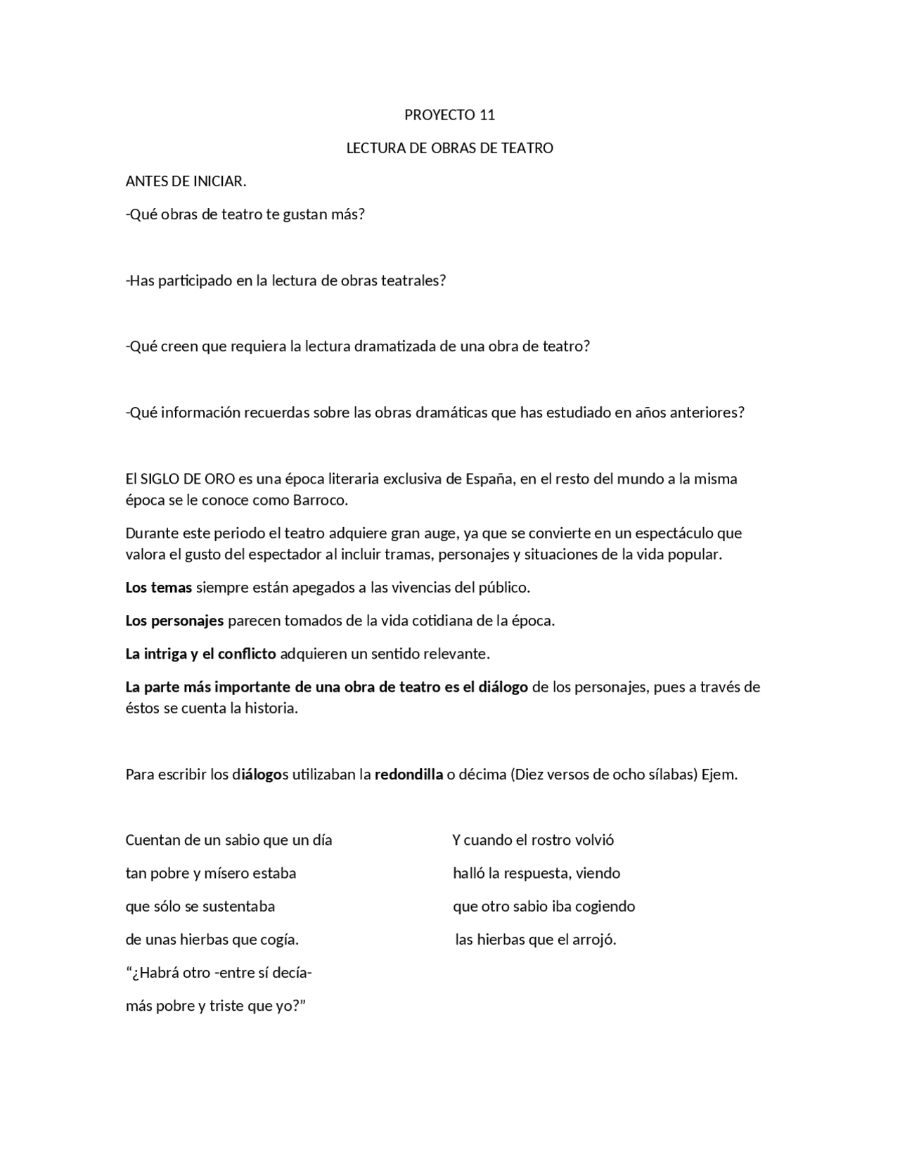 Lectura de obras de teatro - Docsity