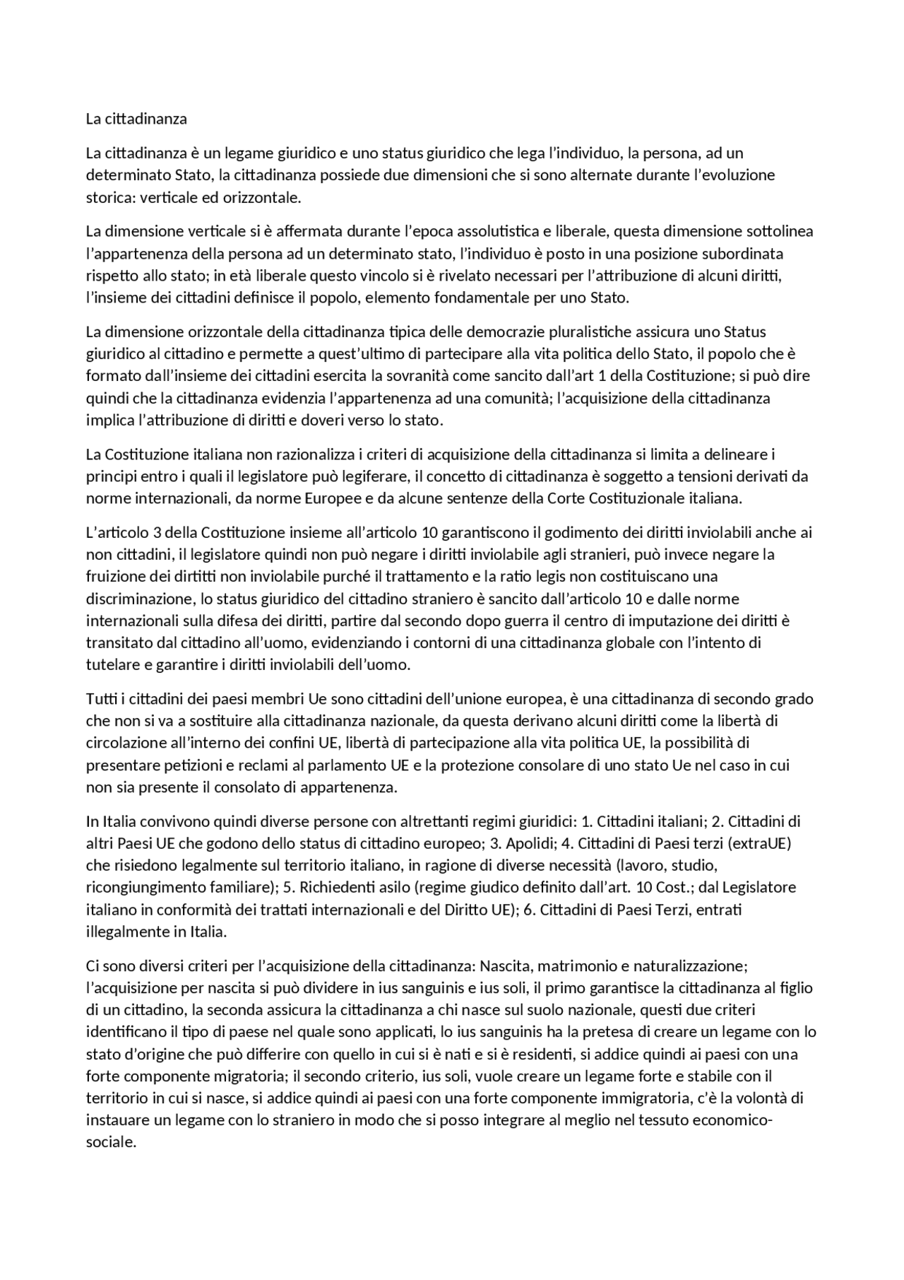 La cittadinanza in italia - Docsity