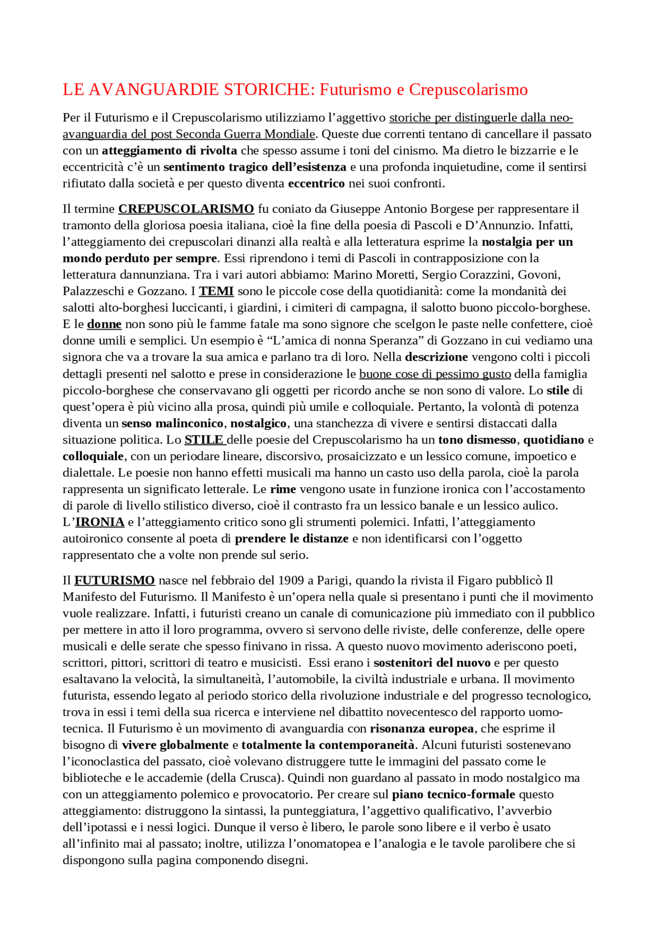 Avanguardie Storiche Docsity