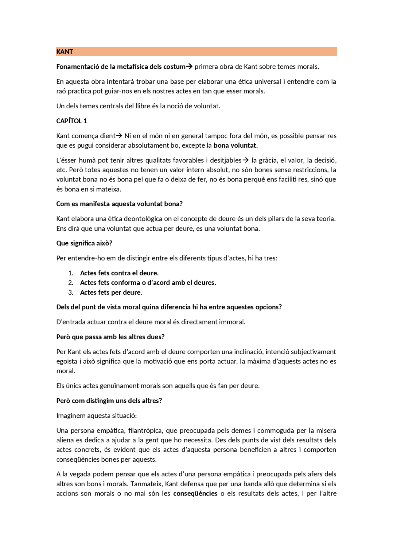 Resum Filosofia Kant 2n Bat Docsity
