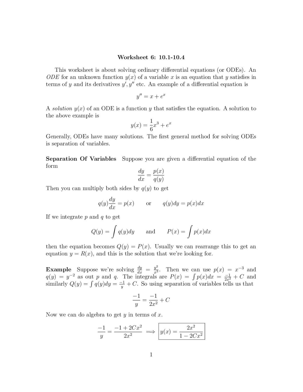 Worksheet 6: Solving Ordinary Differential Equations | Exercises ...