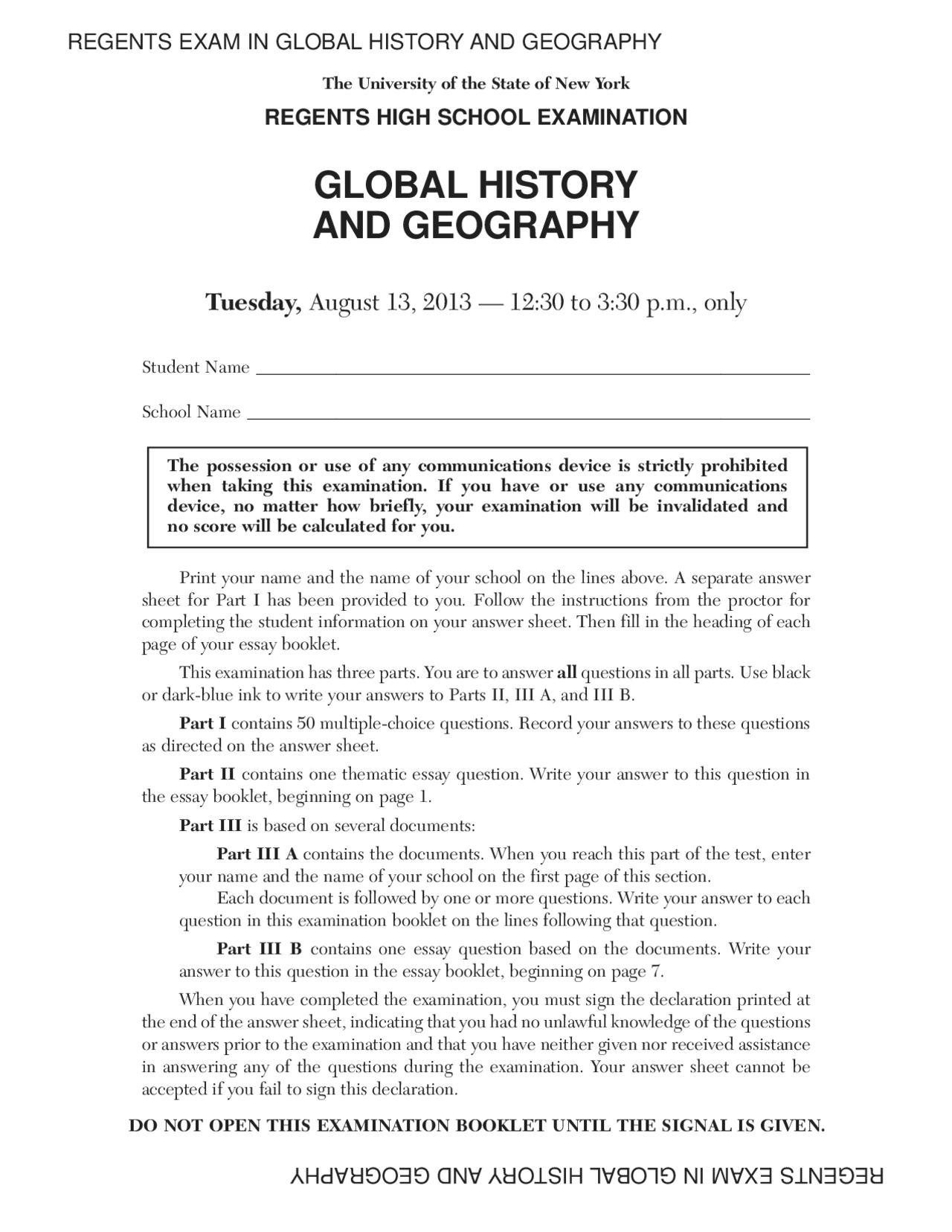 Global History and Geography Worksheet Exam - Docsity