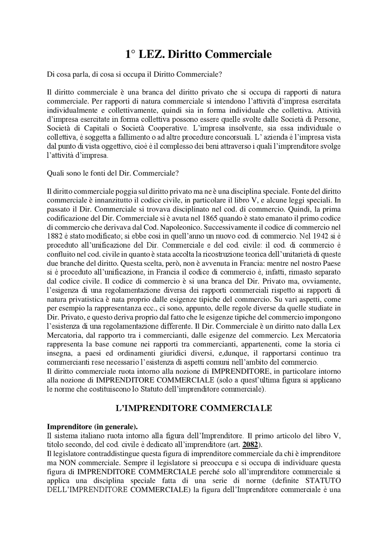 Lezione 1 Diritto Commerciale Docsity