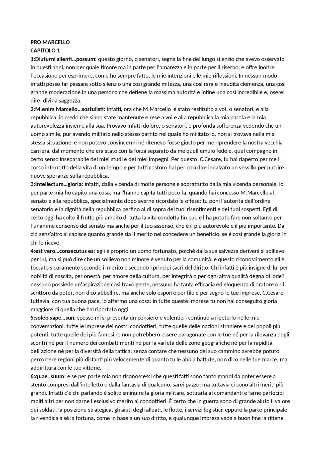 PRO MARCELLO traduzione | Traduzioni di Letteratura latina | Docsity