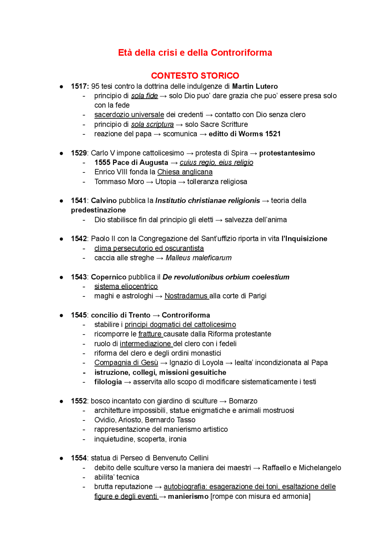 Controriforma E Manierismo In Letteratura Docsity