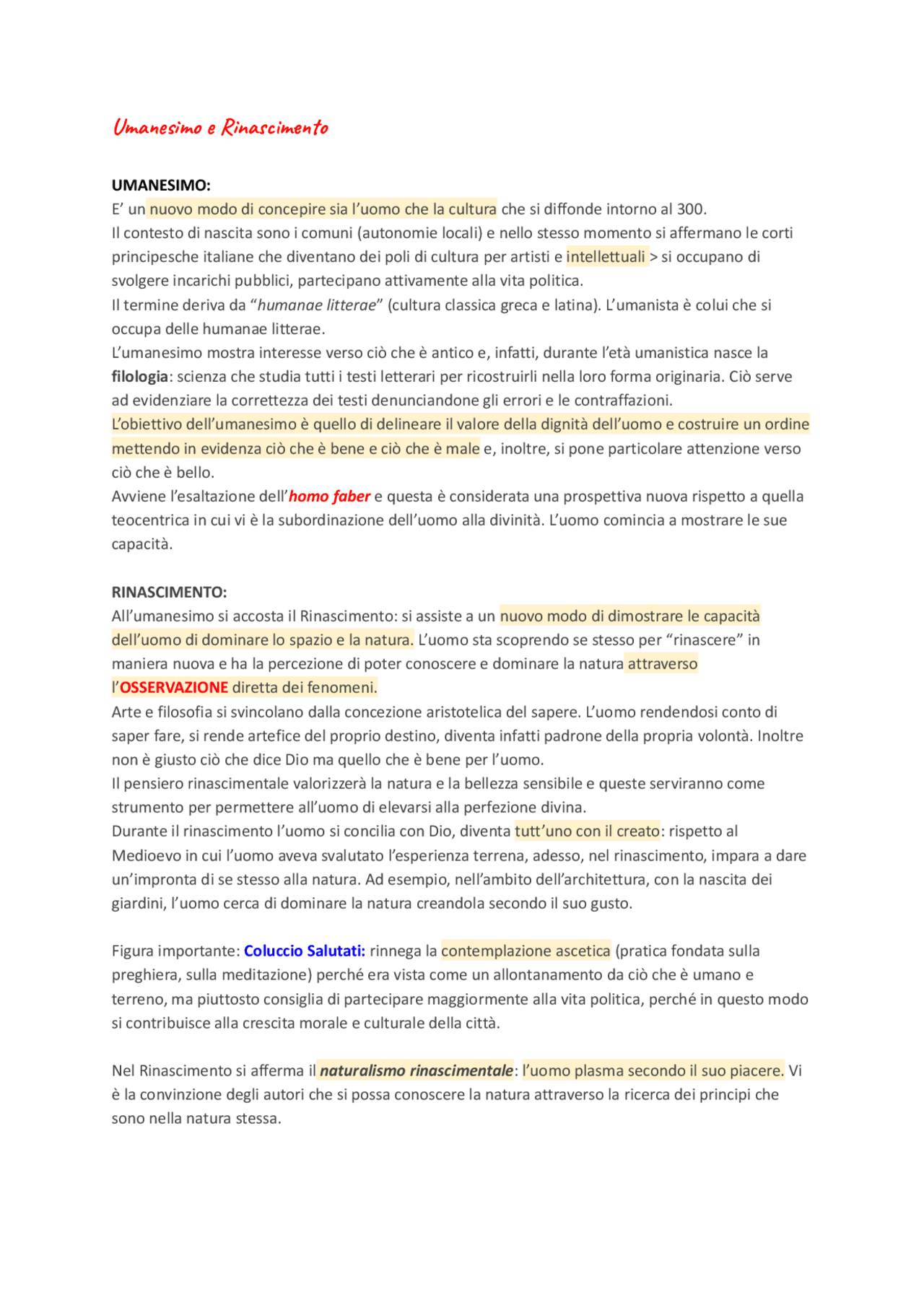 Umanesimo e Rinascimento filosofia - Docsity