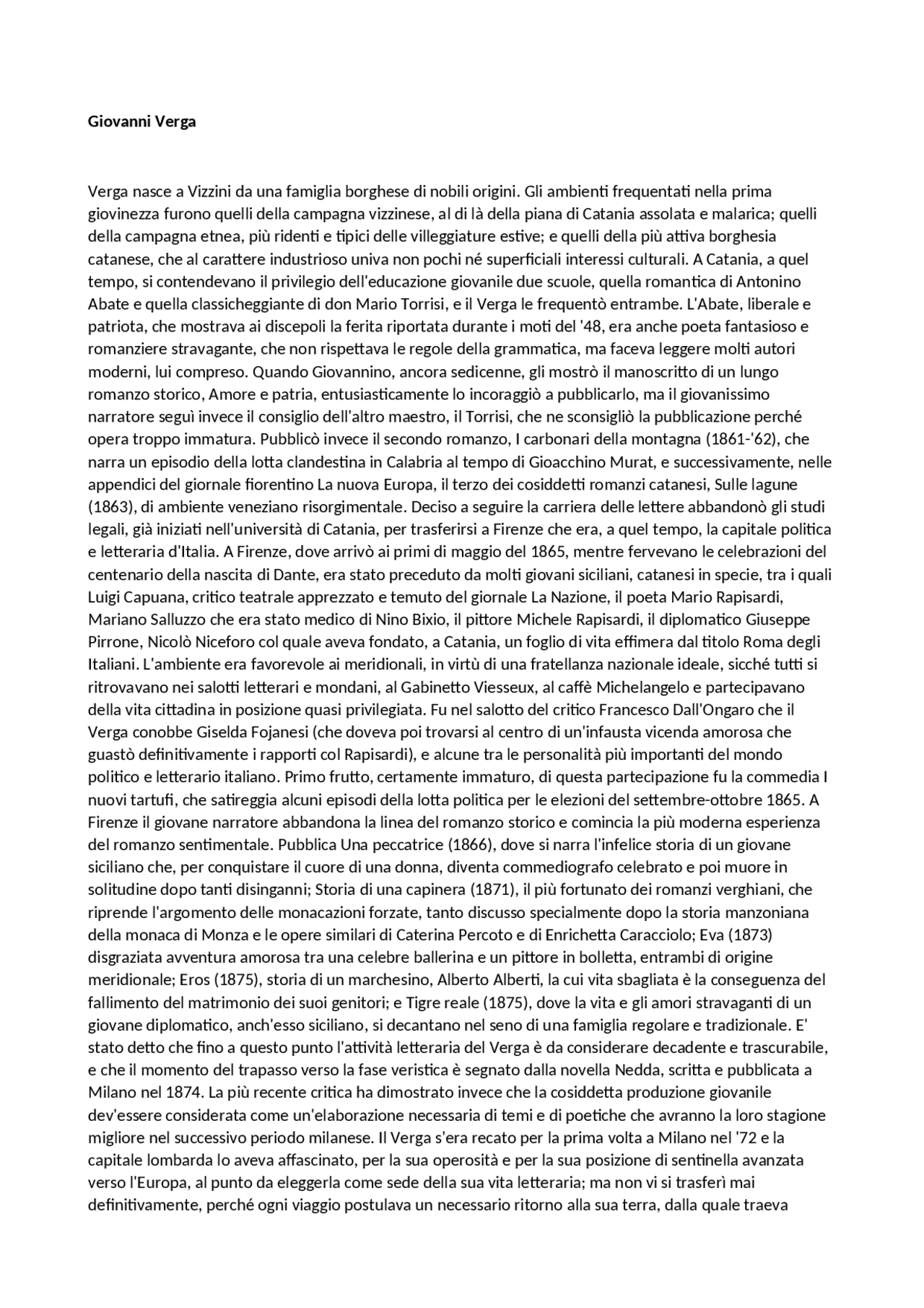 Giovanni Verga In Breve Docsity