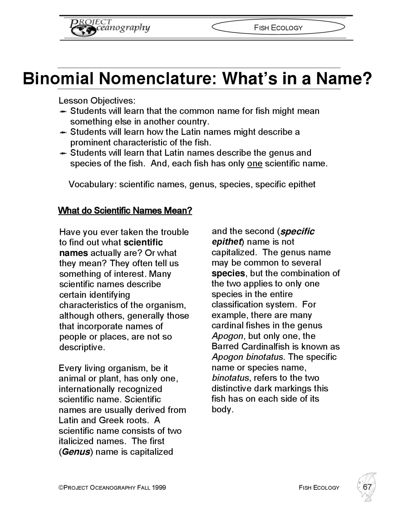 Binomial Nomenclature: What’s in a Name? - Docsity