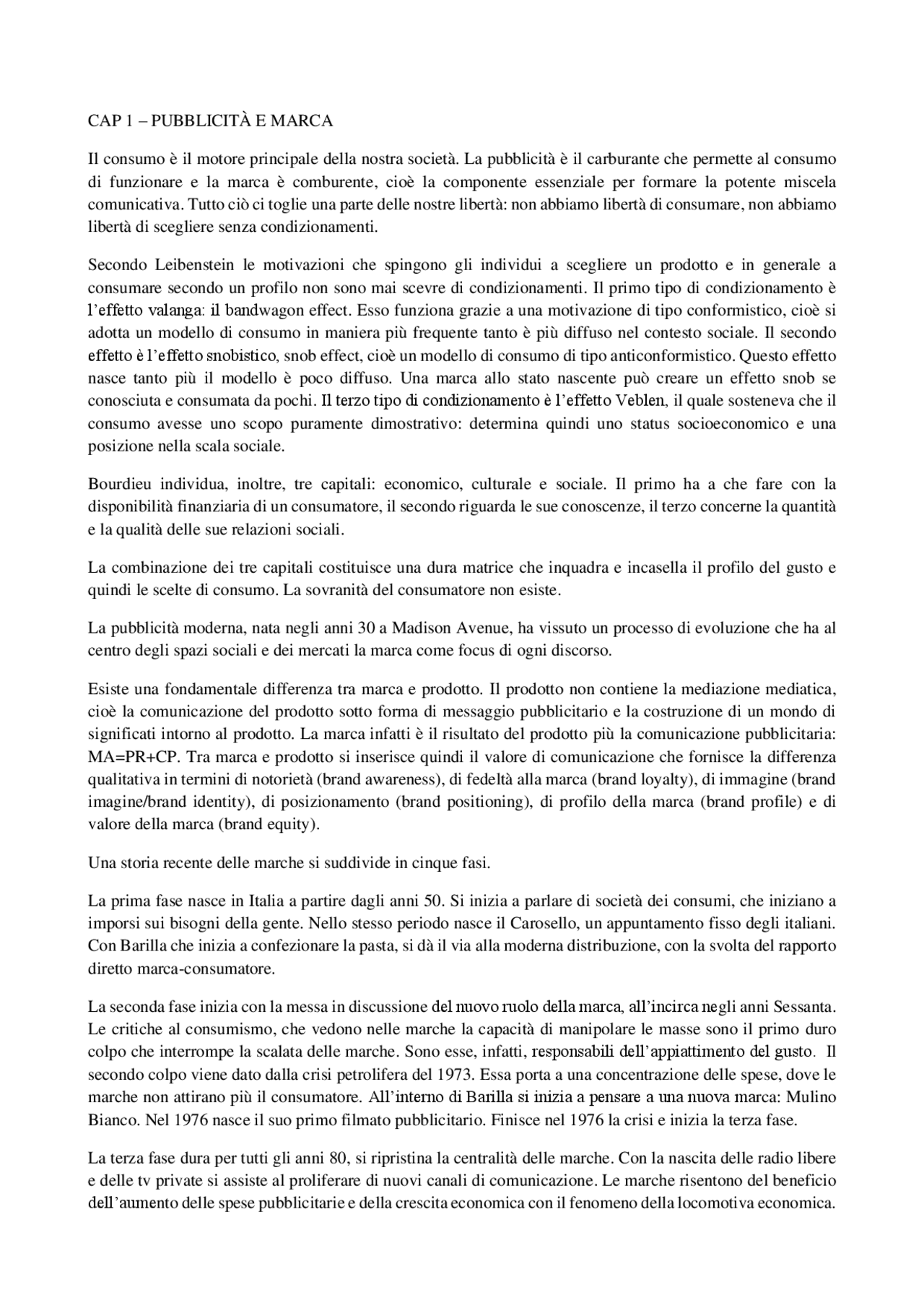 Riassunto Capitolo 1 Pubblicità Teoria E Tecniche Docsity