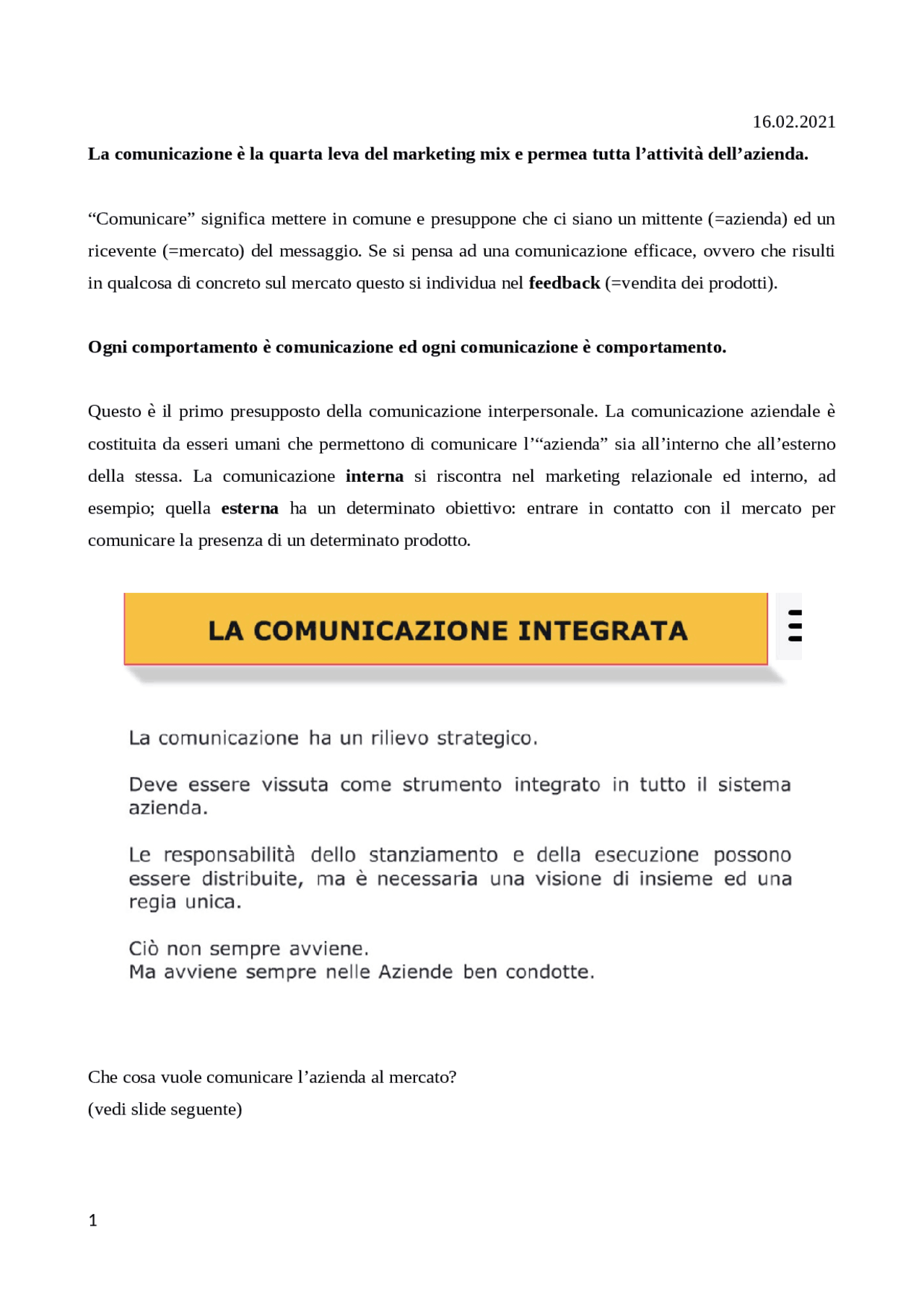 La Comunicazione Integrata Docsity