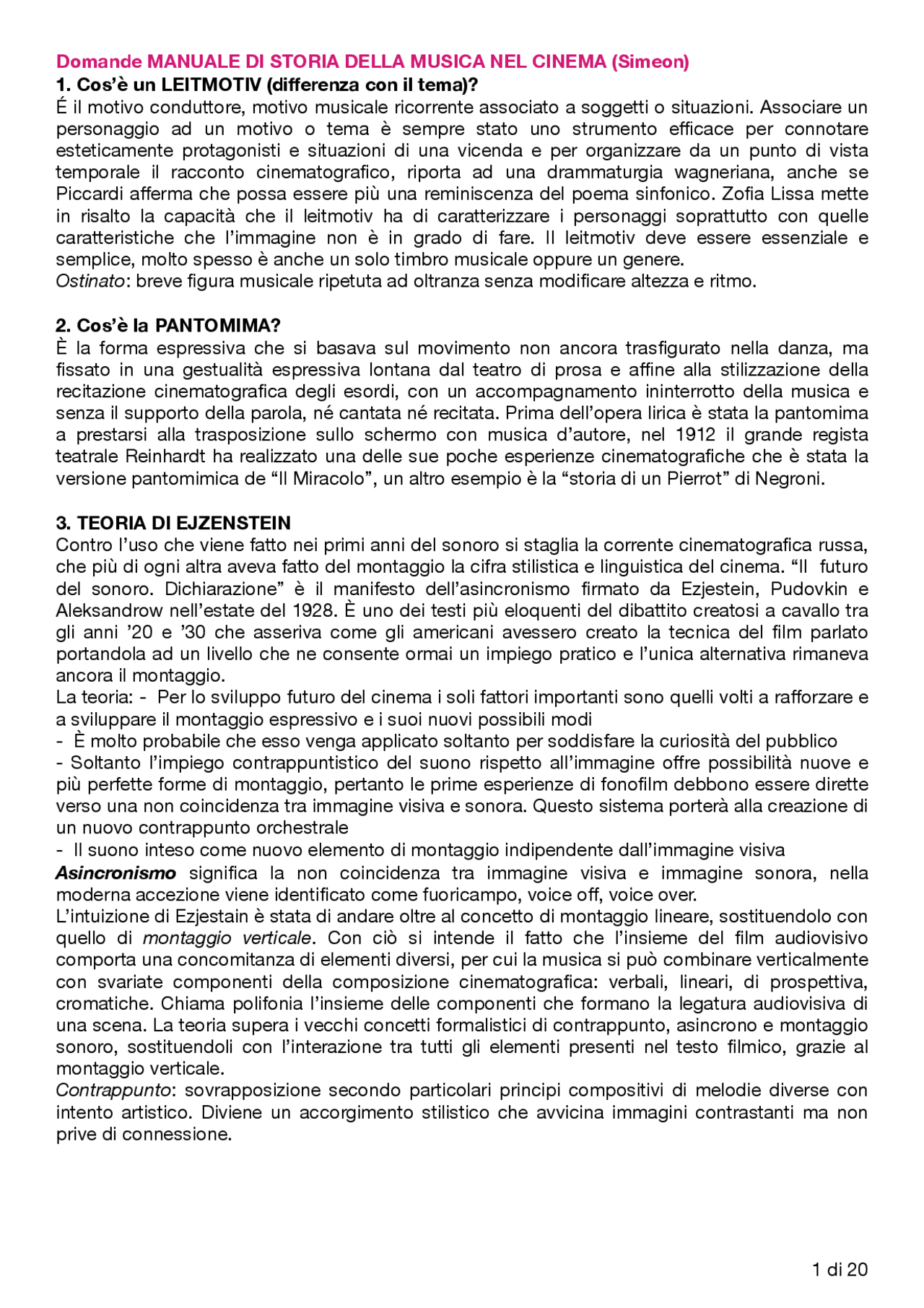 Domande Frequentirisposte Musica Per Film Prof Cecchi Docsity