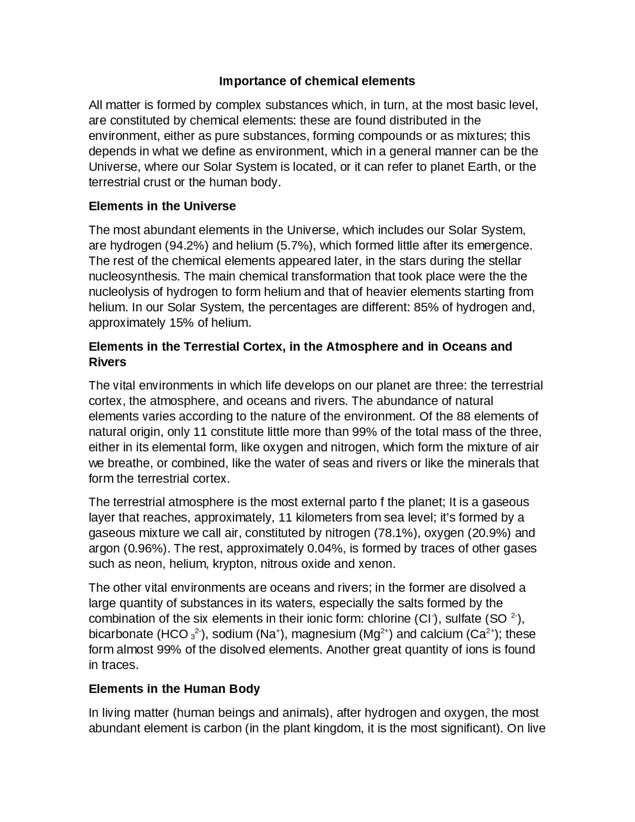 Importancia de los elementos quimicos (ingles) - Docsity