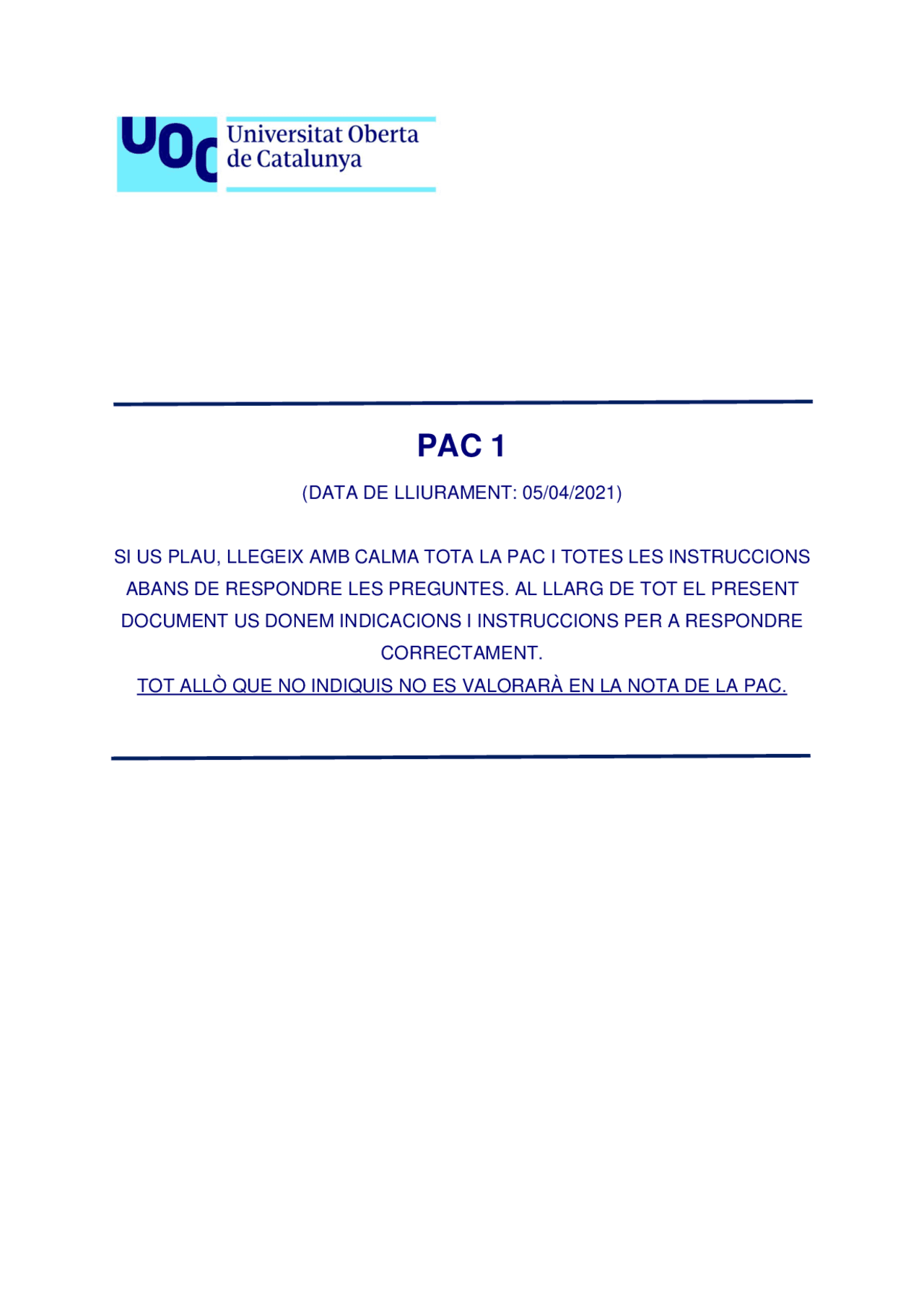 Feedback PAC 1 Principis d'avaluació en clínica i salut - Docsity