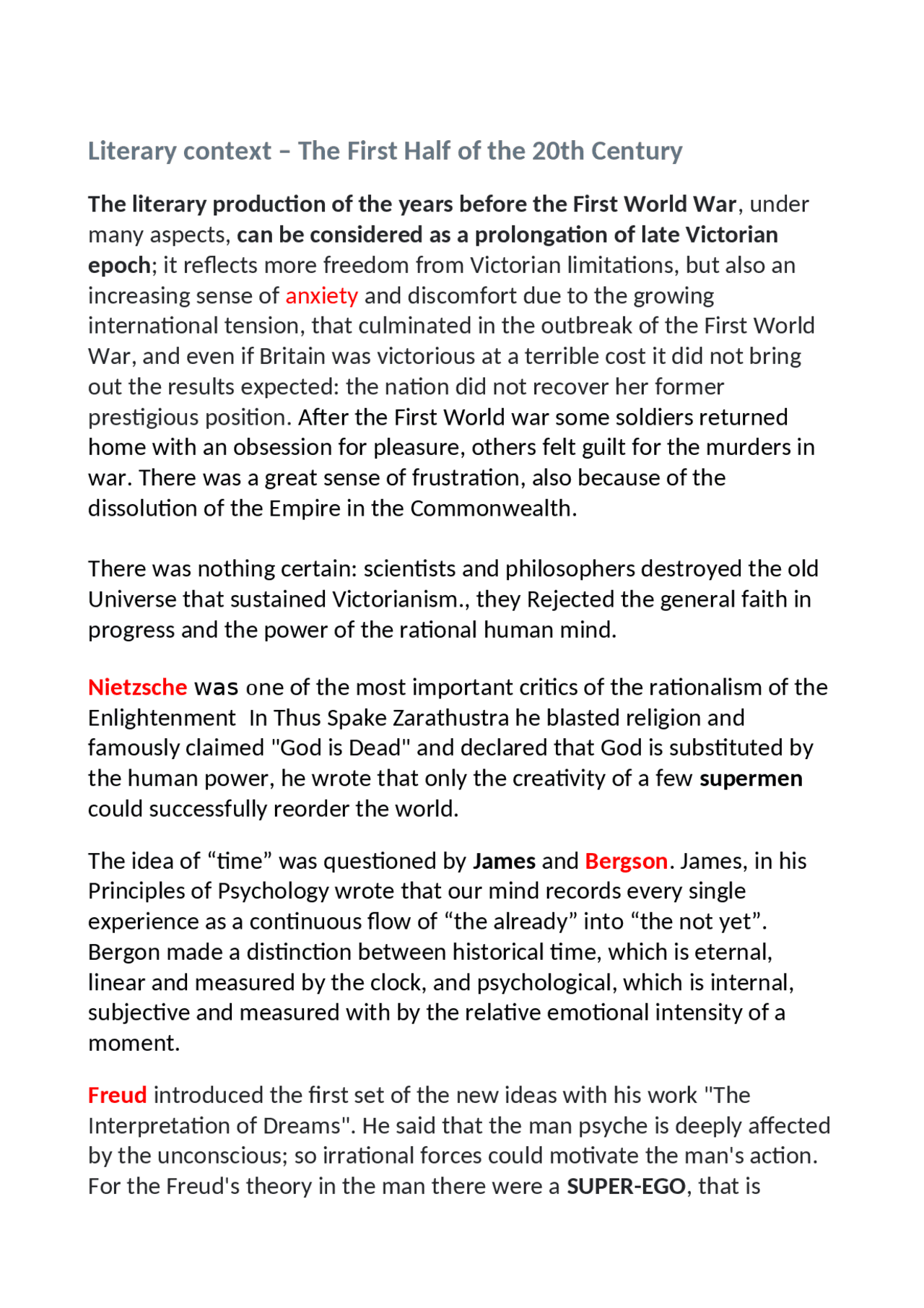 20th century literary context - Docsity