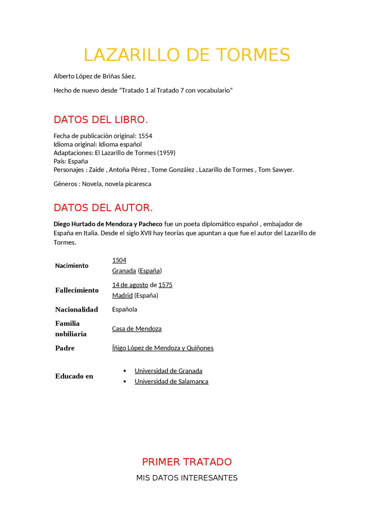 Resumen del Lazarillo de Tormes - Docsity