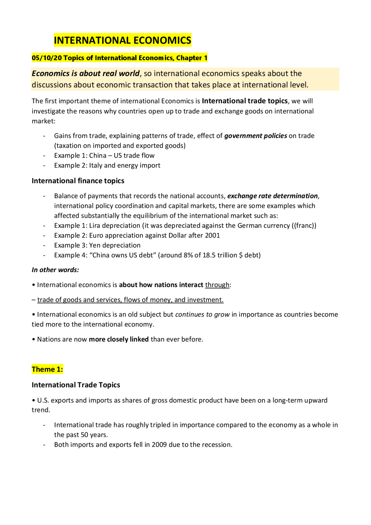 Introduction to international economics - Docsity