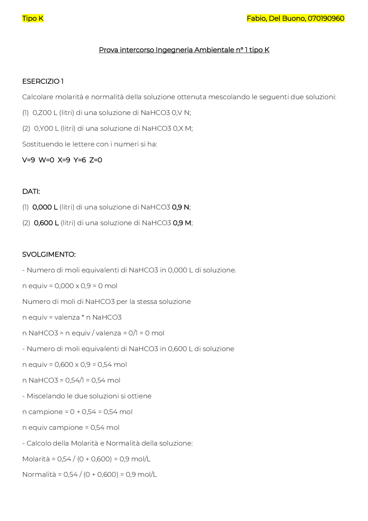 Elaborato 1k Ingegneria Ambientale Superato Docsity