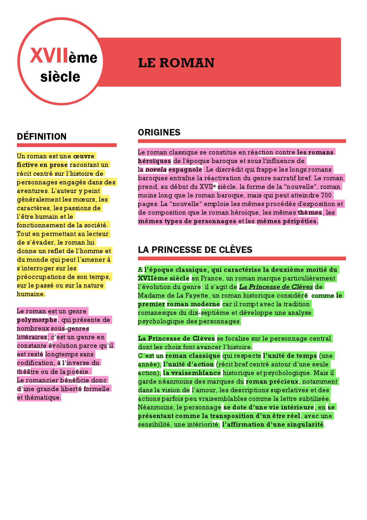 LE ROMAN CLASSIQUE - littérature française - Docsity