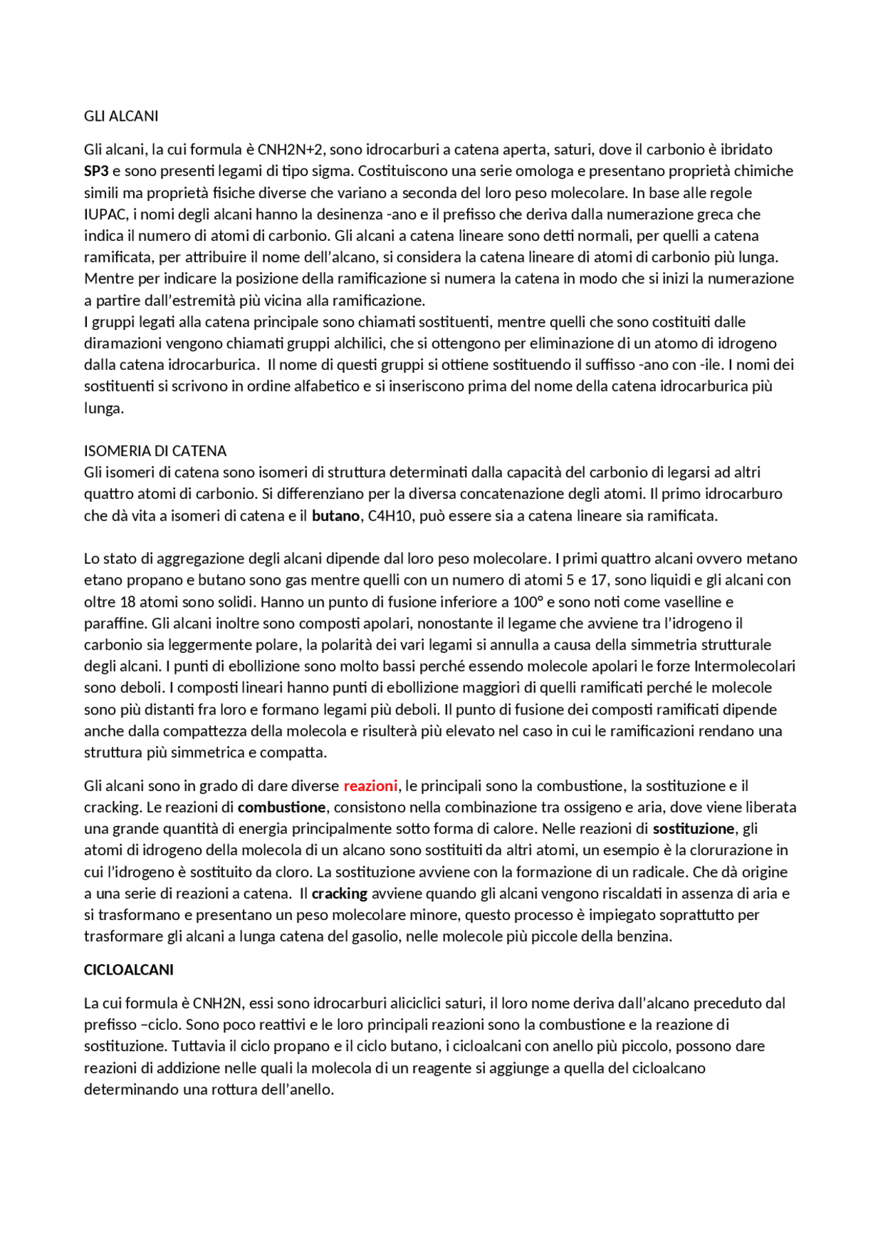 Riassunto alcani + appunti | Appunti di Chimica | Docsity